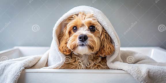 Wrapped in a Cozy Towel this Cavapoo Peeks Out from the Jacuzzi Ready ...