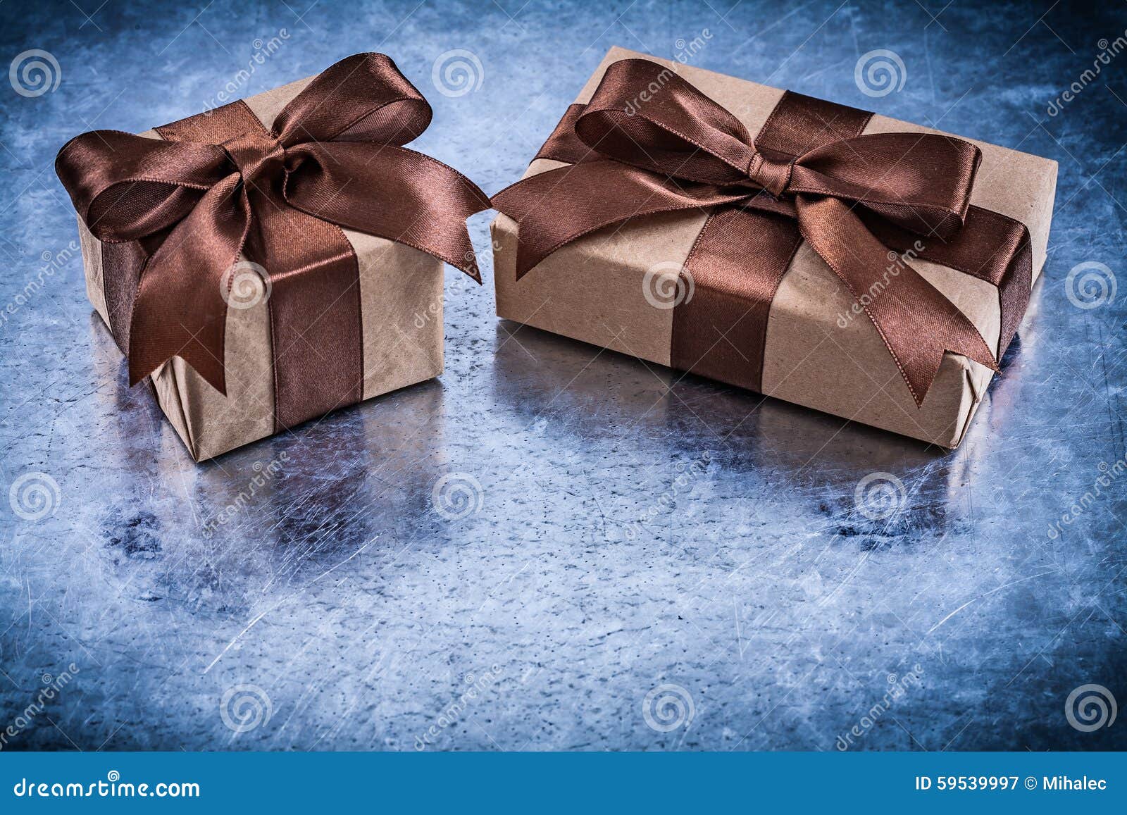 Wrapped Gift Boxes with Brown Ribbon Horizontal Version Holidays Stock ...