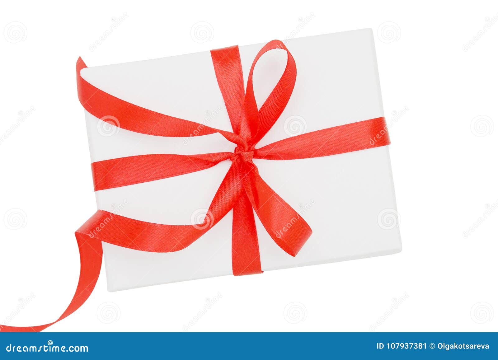Wrapped Gift Rectangular Box with Red Ribbon Bow, Isolated on White ...