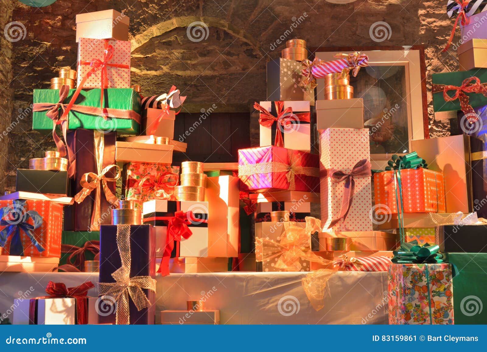 Wrapped gifts on display stock image. Image of happines - 83159861