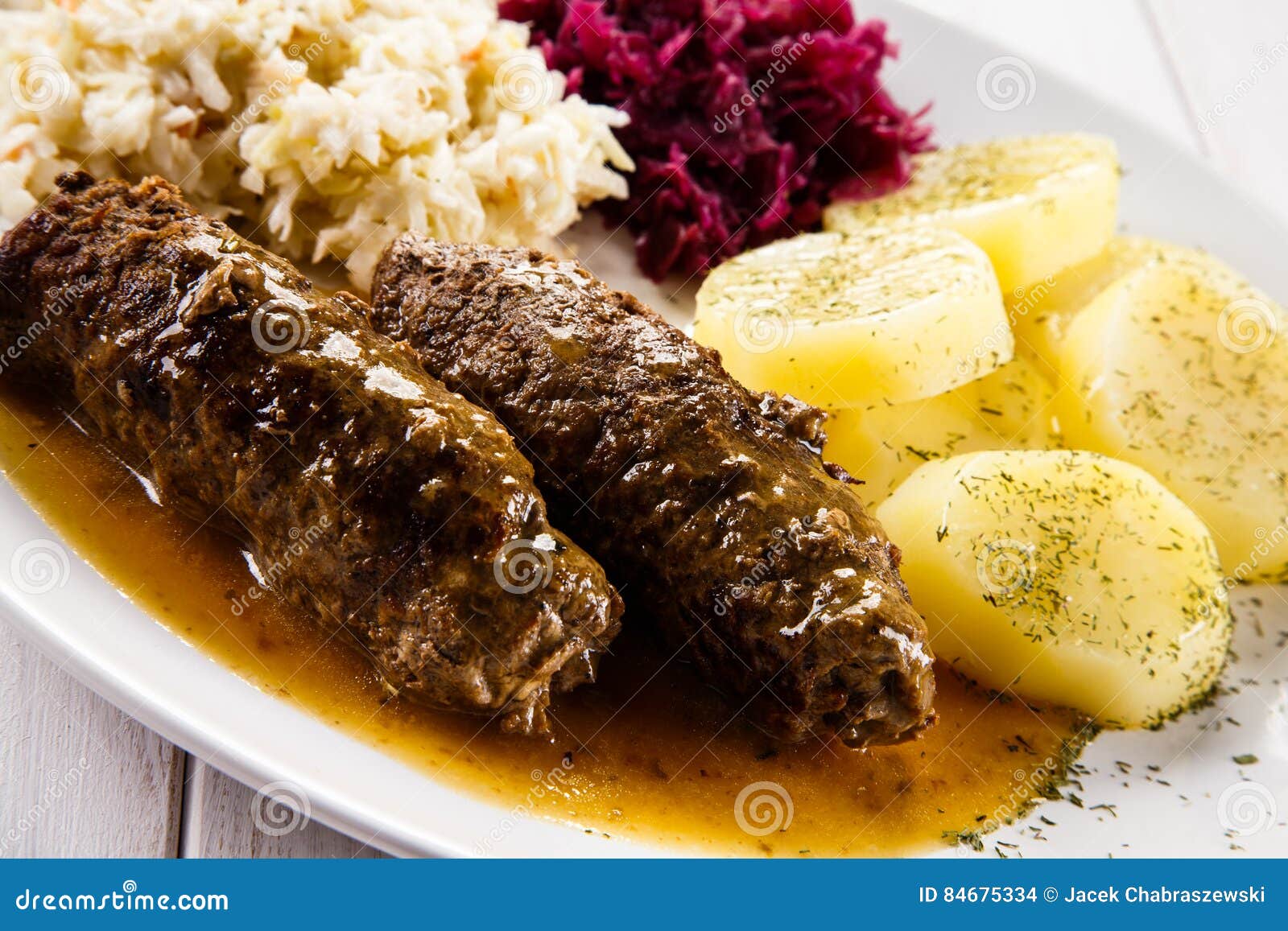 Wrapped Pork Chop with Potatoes and Vegetables Stock Photo - Image of ...