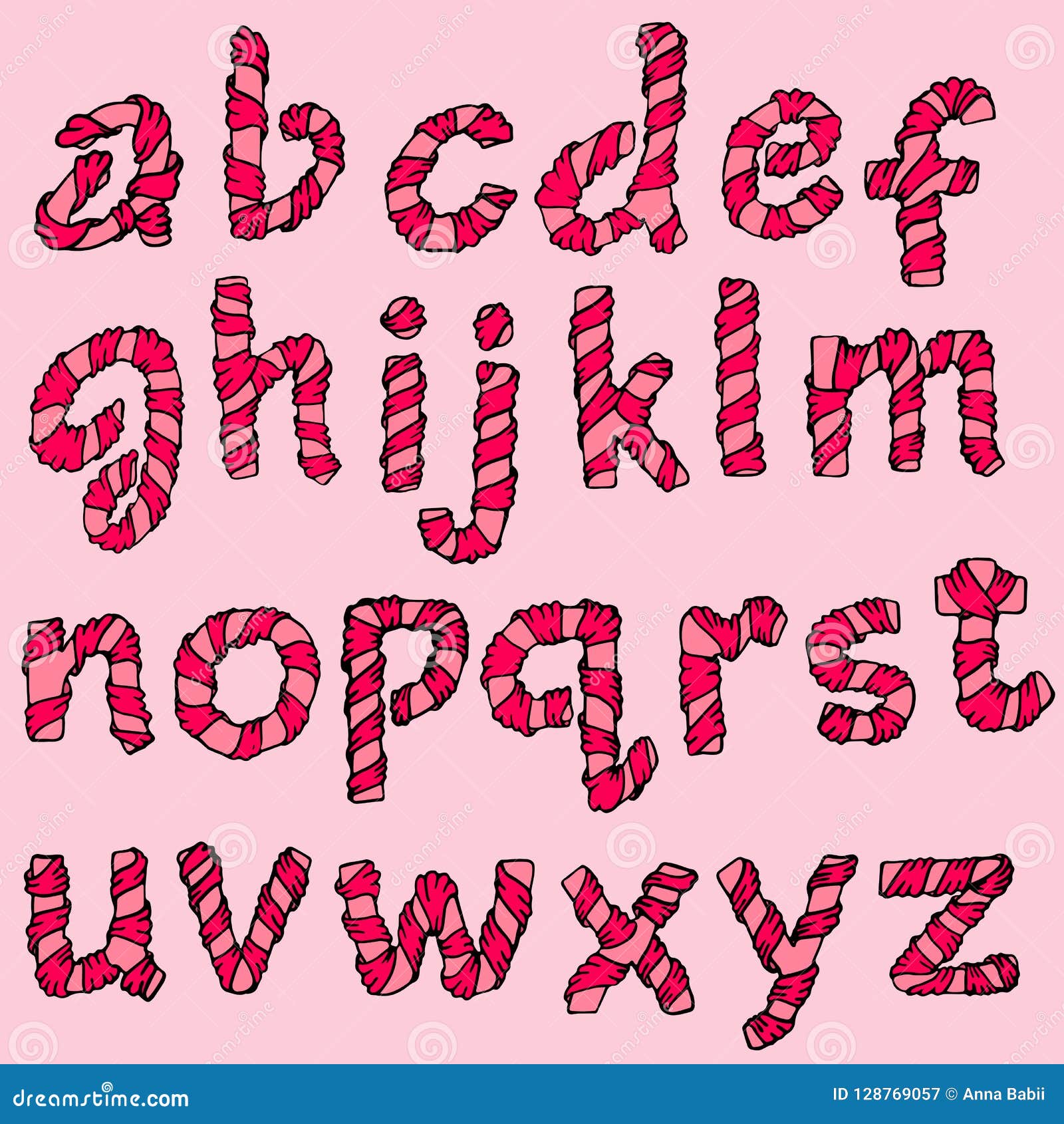 Wrapped in a Ribbon Alphabet. Set of Pink Letters. Vector Illustration ...