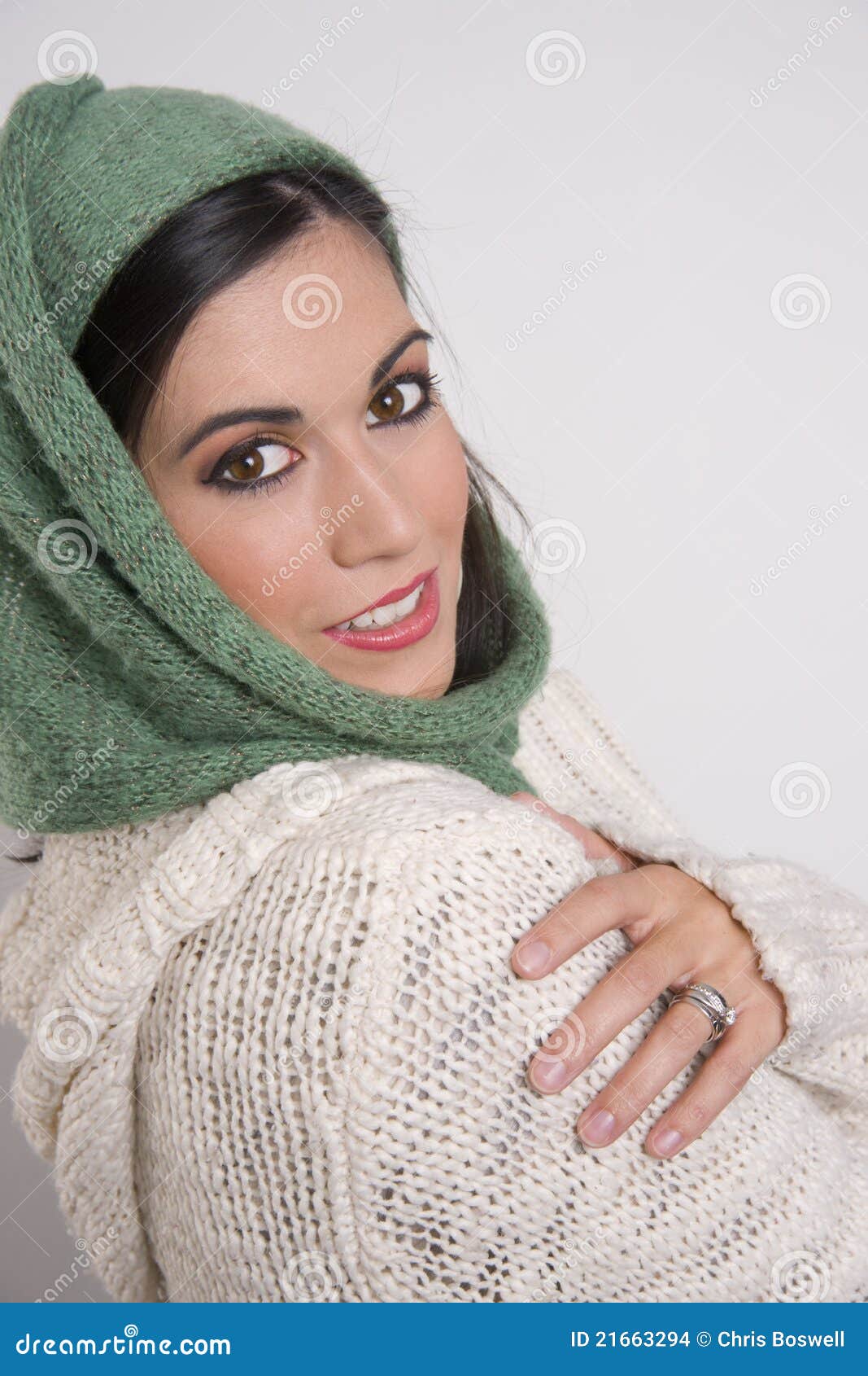 Bright Woman Wrapped in Woven Scarf Sweater Stock Photo - Image of ...