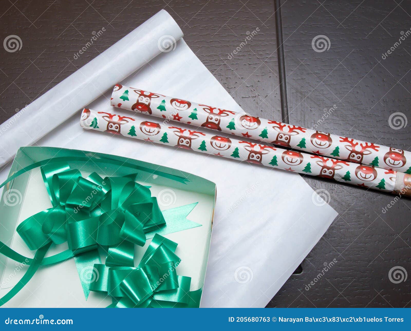 Wrapping Gift with Scissors, Tape and Paper Stock Image - Image of ...