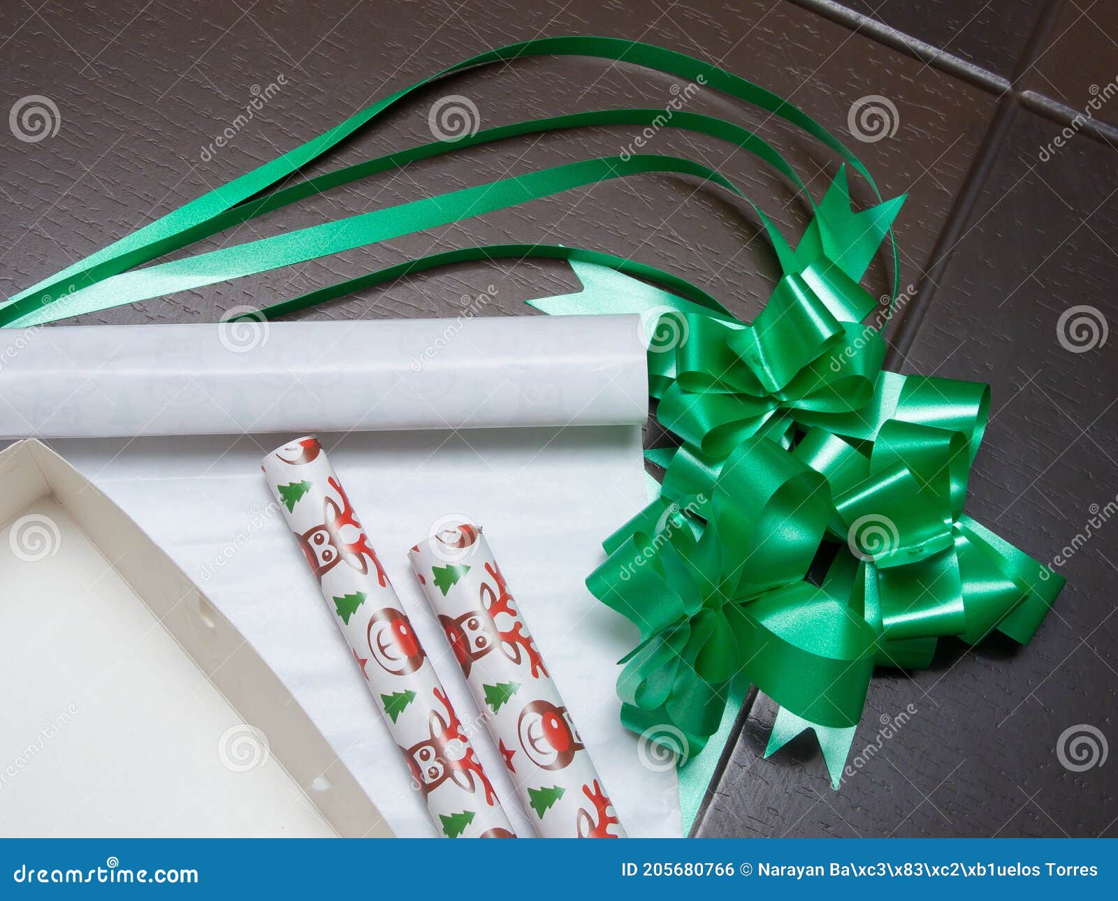 Wrapping Gift with Scissors, Tape and Paper Stock Photo - Image of ...