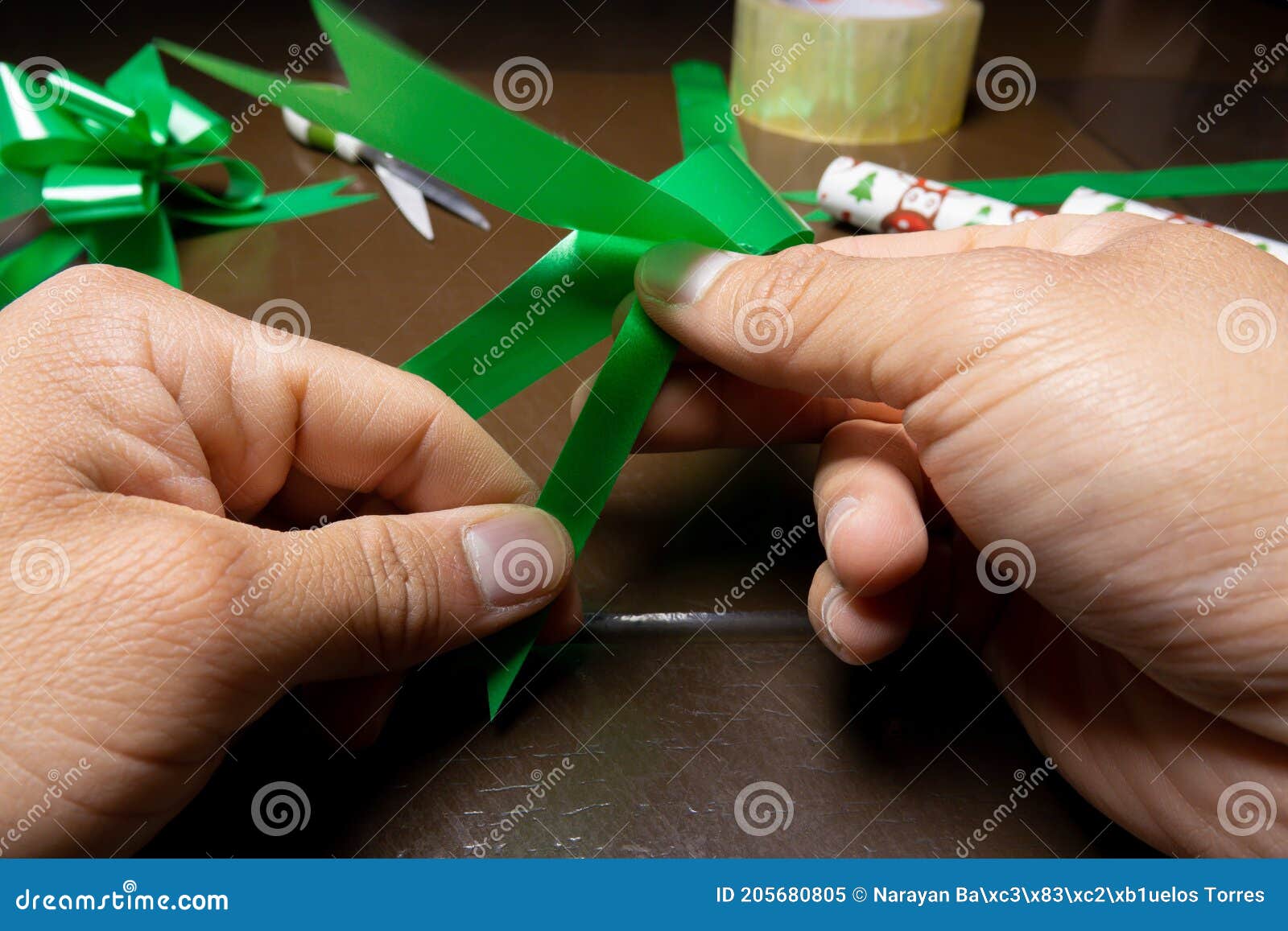 Wrapping Gift with Scissors, Tape and Paper Stock Image - Image of ...