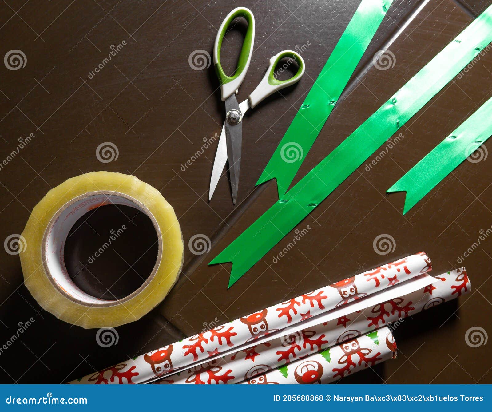 Wrapping Gift with Scissors, Tape and Paper Stock Photo - Image of card ...