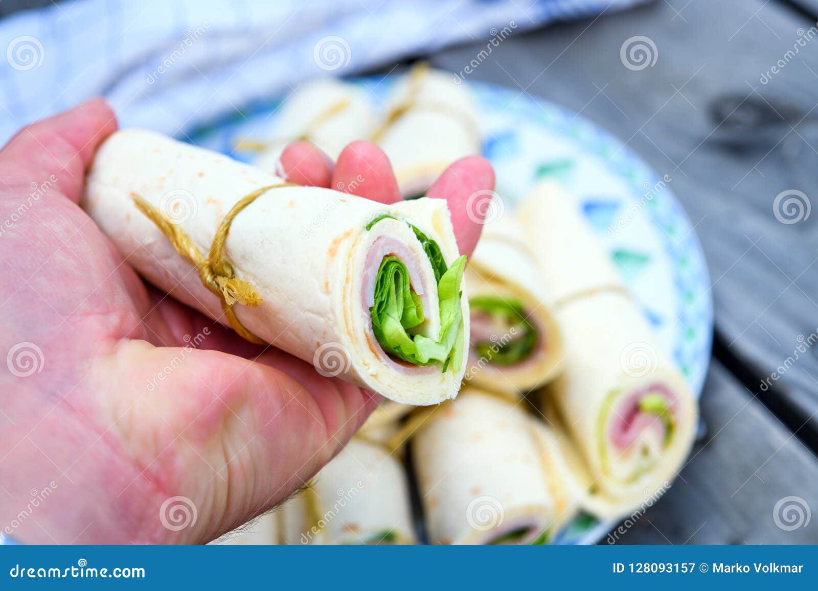 Wraps with ham and salad stock image. Image of gammon - 128093157