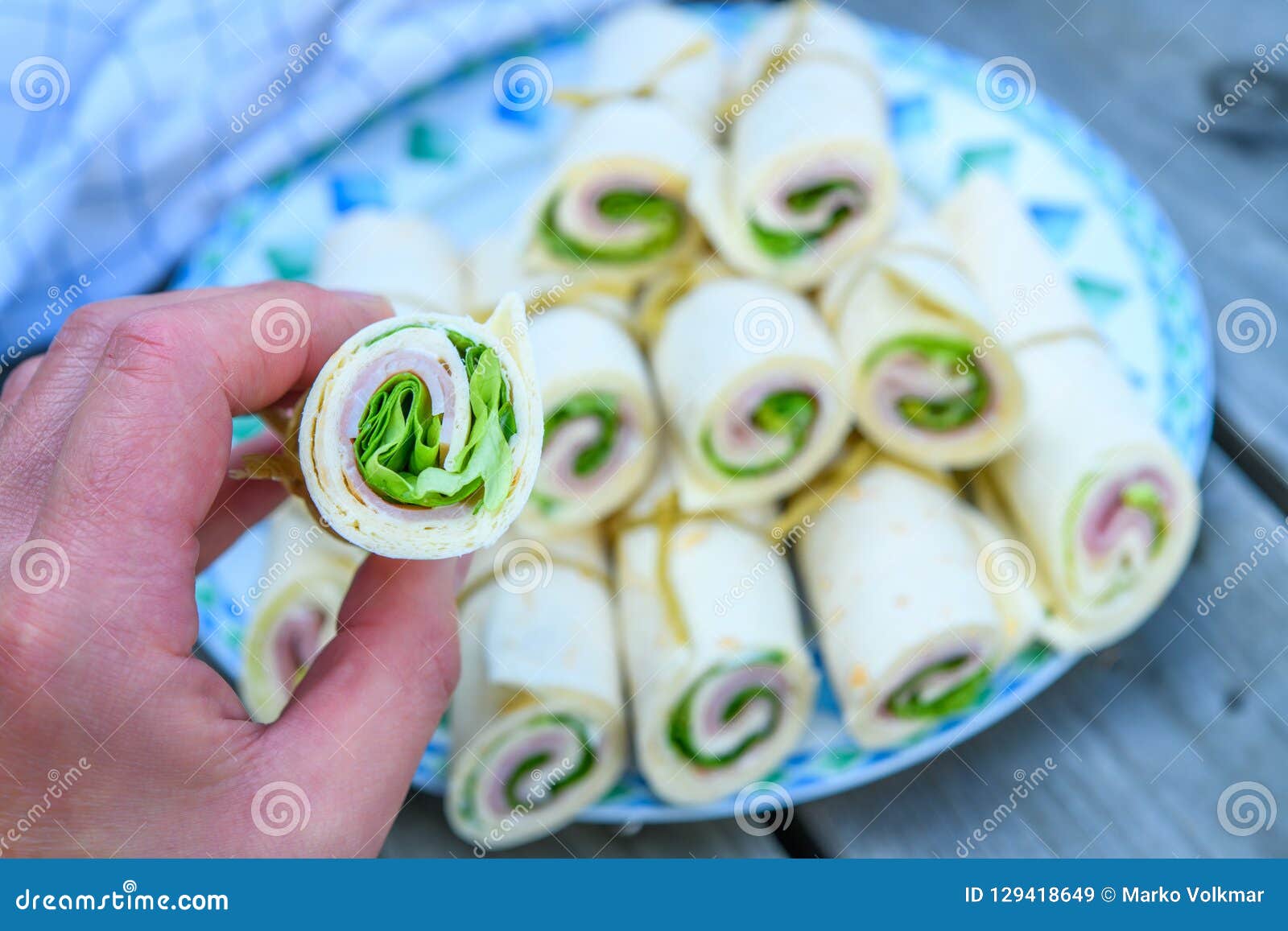 Wraps with ham and salad stock image. Image of plate - 129418649