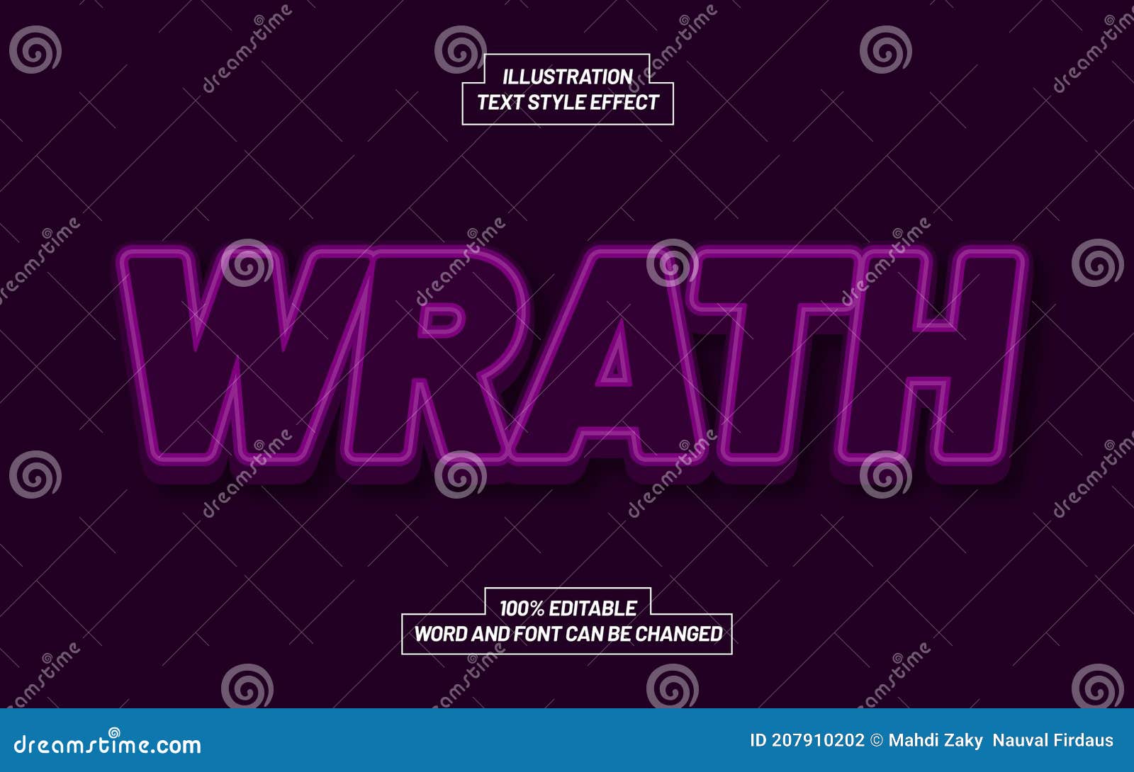 Wrath Purple Text Style Effect Stock Vector - Illustration of colorful ...