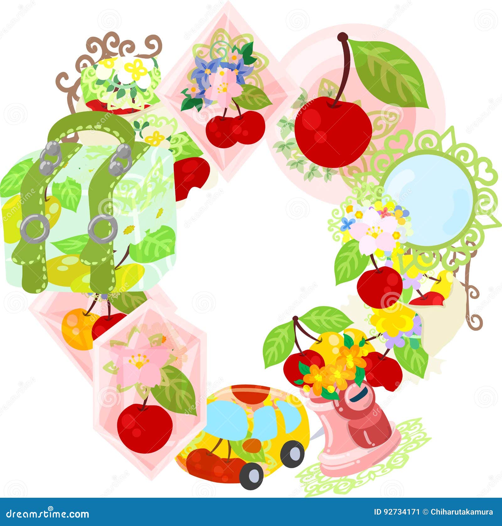 The Wreath of Cherry Objects Stock Vector - Illustration of design ...