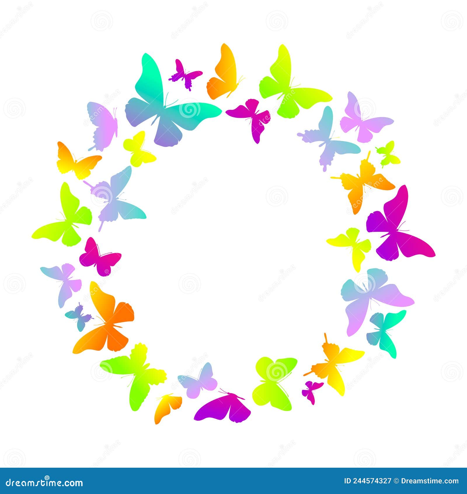 Wreath of Colorful Butterflies. Round Butterfly Frame. Stock Vector ...
