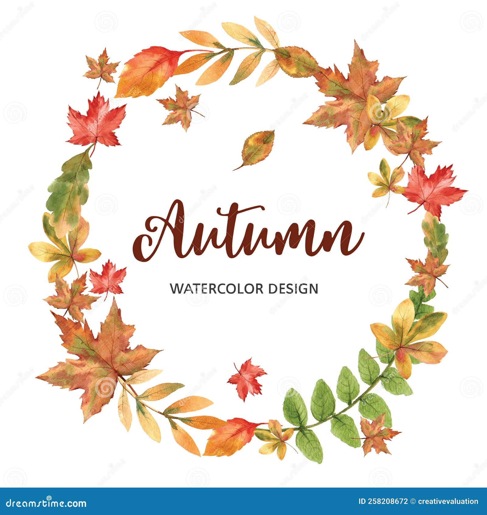 Wreath Design with Autumn Theme, Watercolour Falling Leaves Vector ...