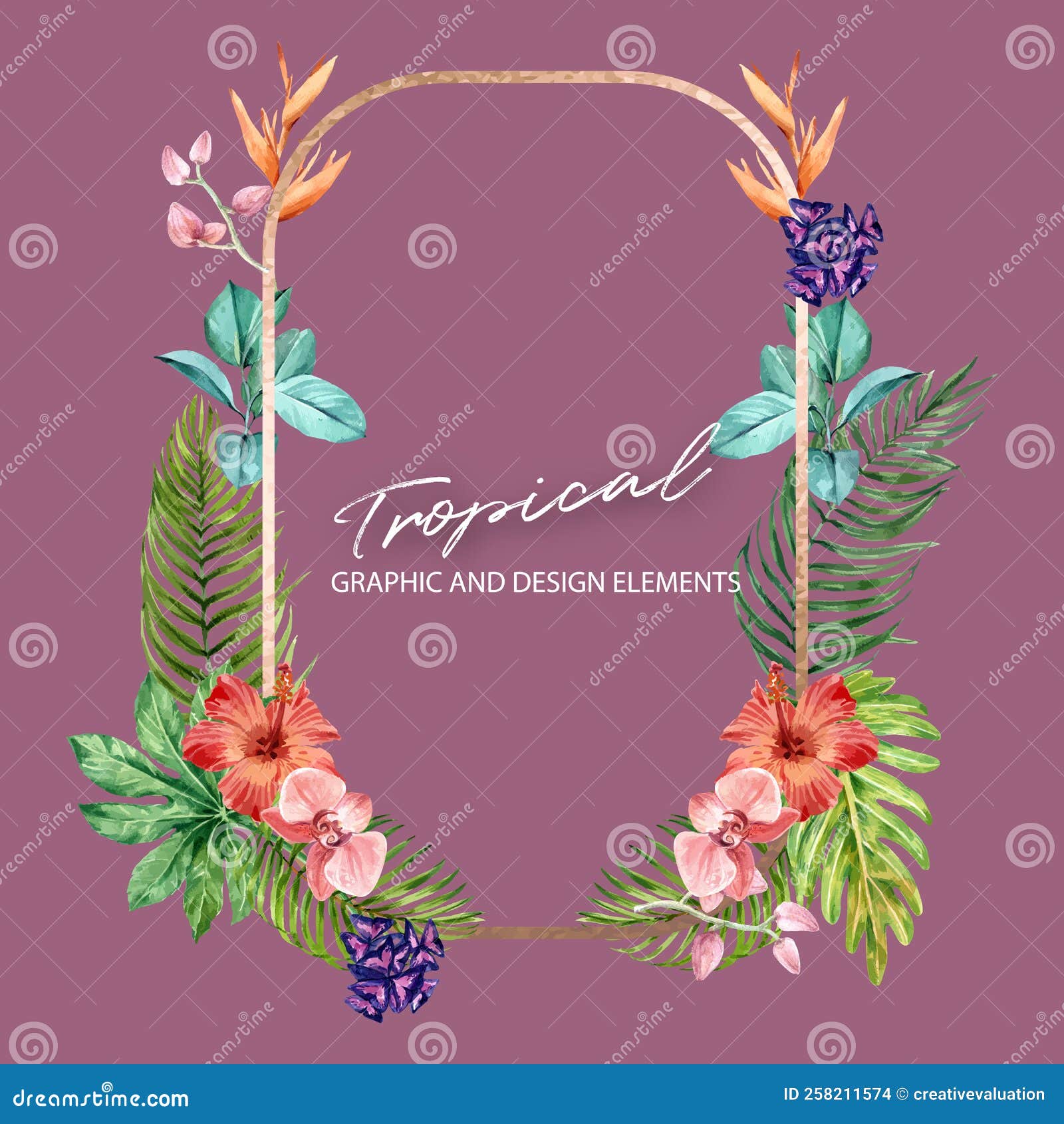 Wreath Design with Simple Tropical Theme, Flowers and Leaves Vector ...