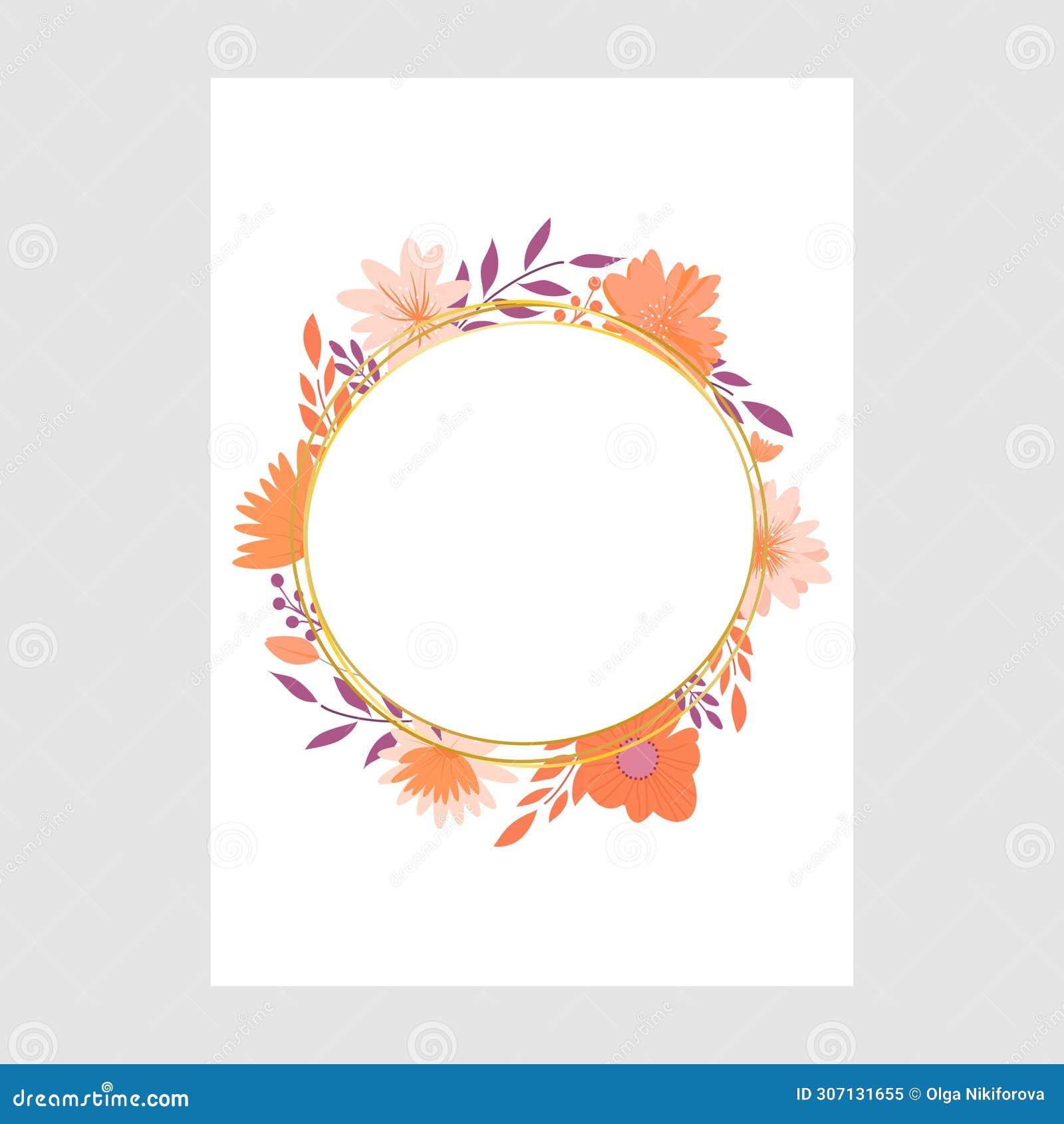 Wreath of Fancy Flowers. Vector Floral Frame Stock Image - Image of ...
