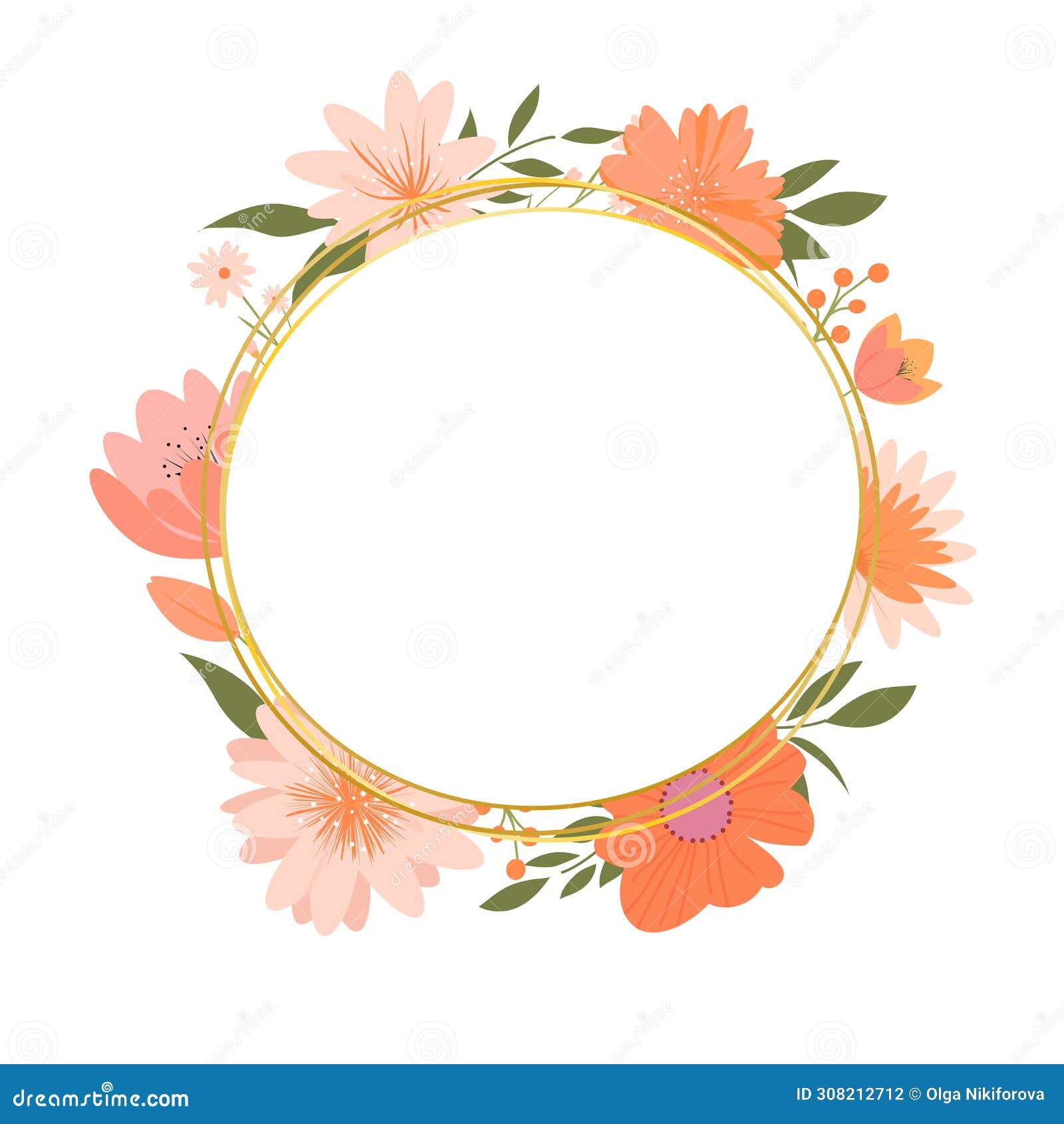 Wreath of Fancy Flowers. Vector Floral Frame Stock Vector ...