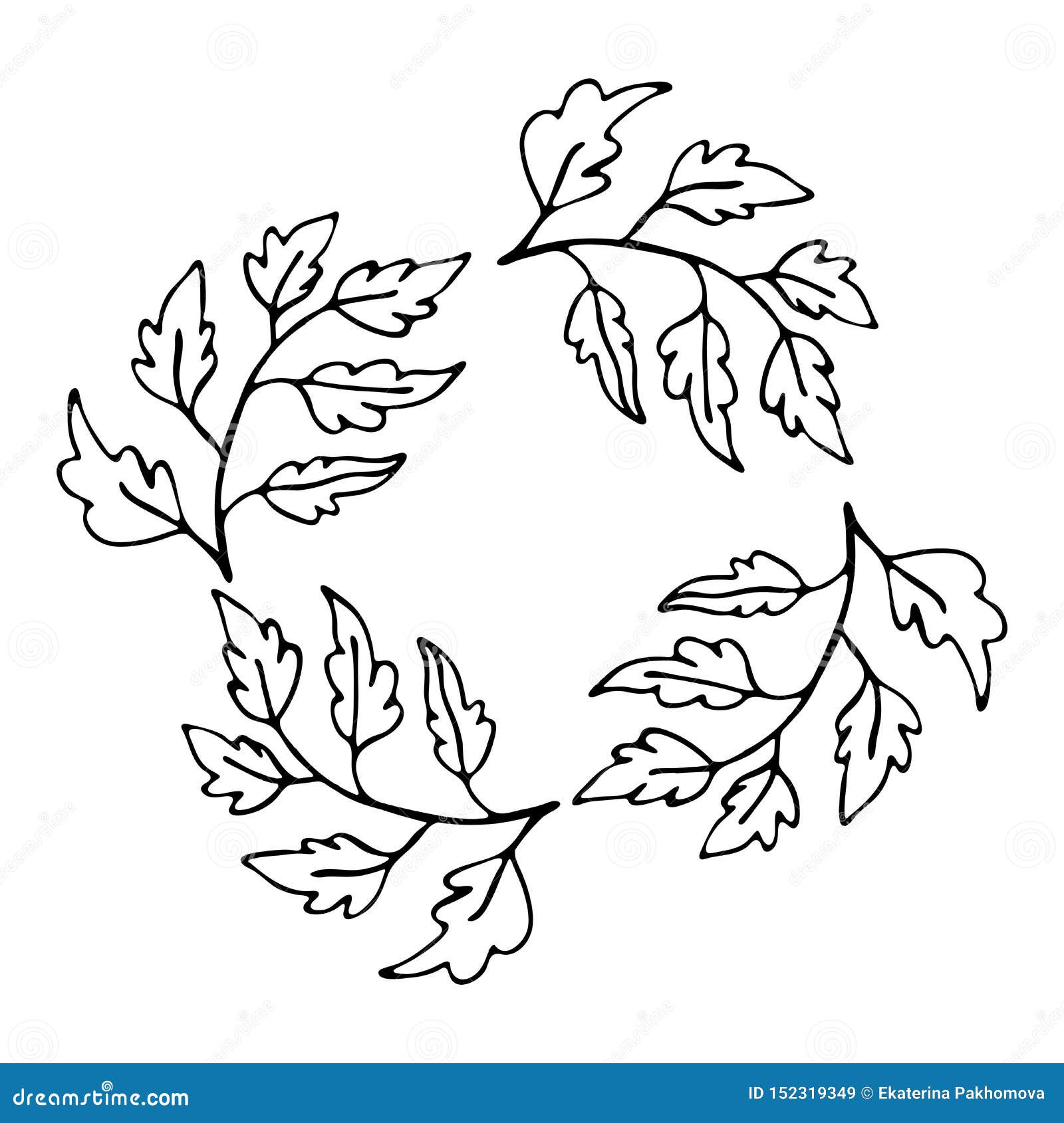 Hand Drawn Thin Line Wreath with Leaves and Branches. Stock Vector ...