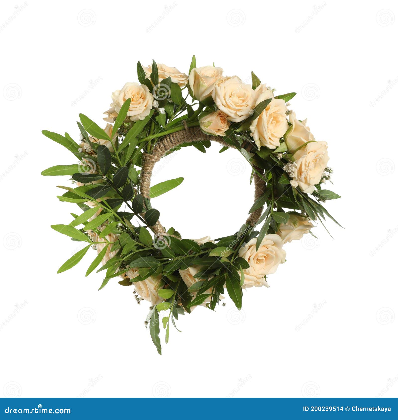 Wreath Made of Beautiful Flowers Isolated on White Stock Photo - Image ...
