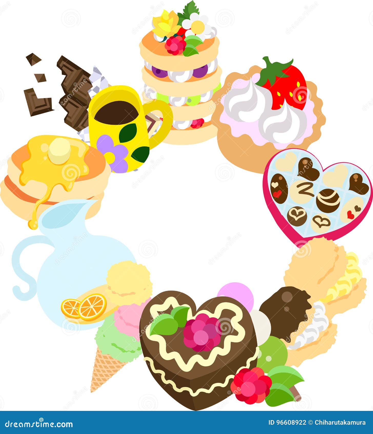 The wreath of sweets stock vector. Illustration of decoration - 96608922