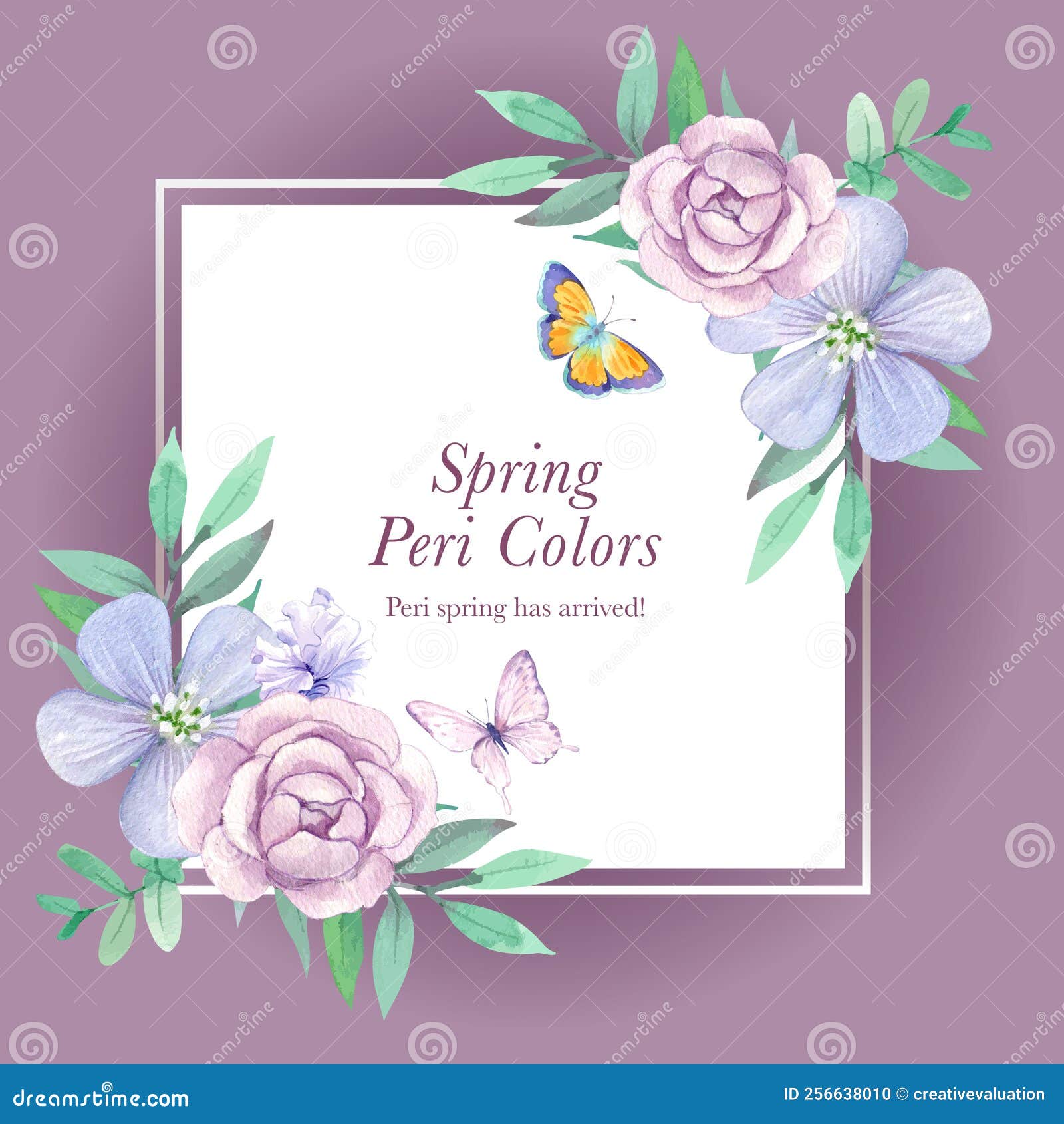 Wreath Template with Peri Spring Flower Concept,watercolor Style Stock ...