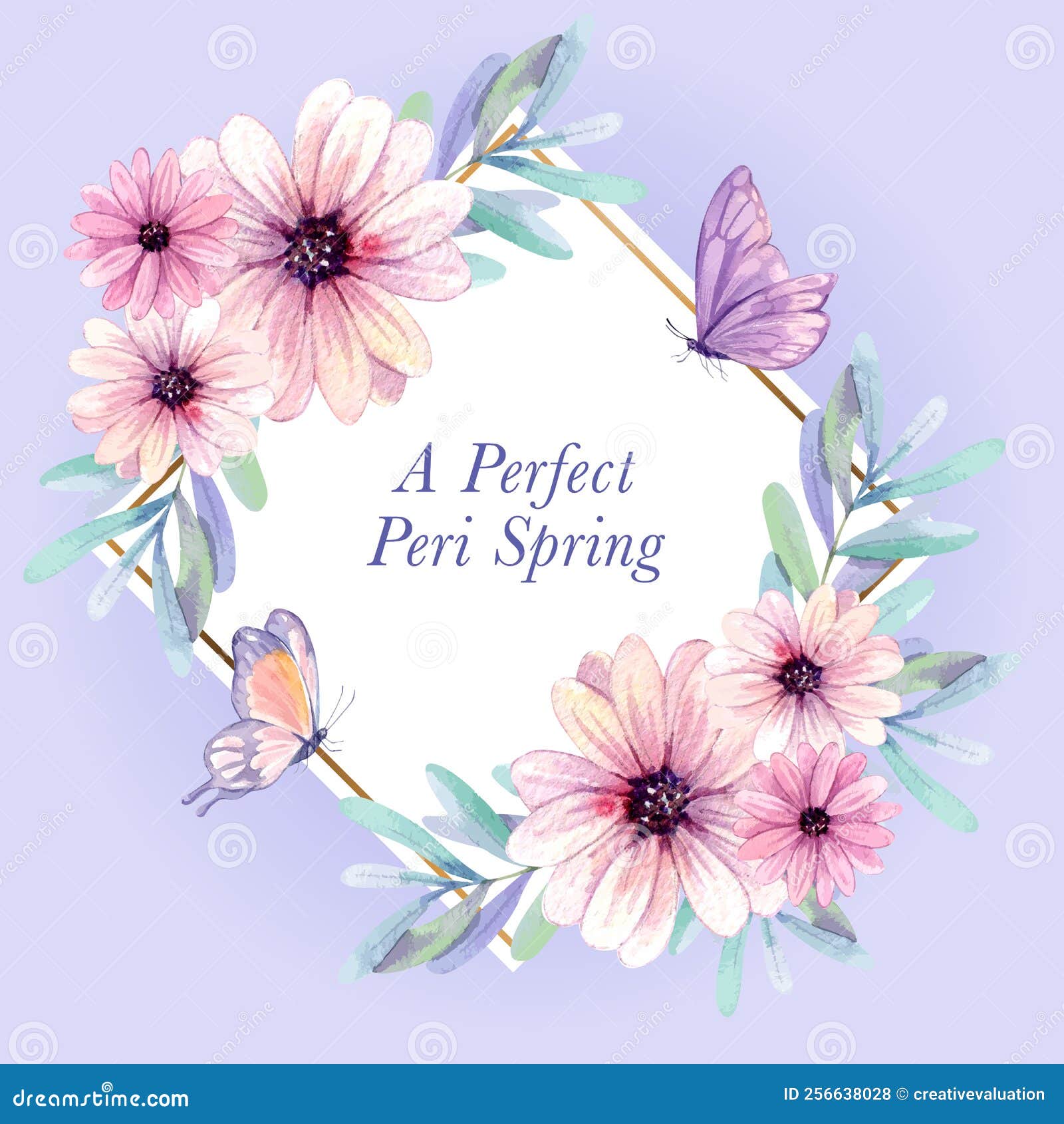 Wreath Template with Peri Spring Flower Concept,watercolor Style Stock ...