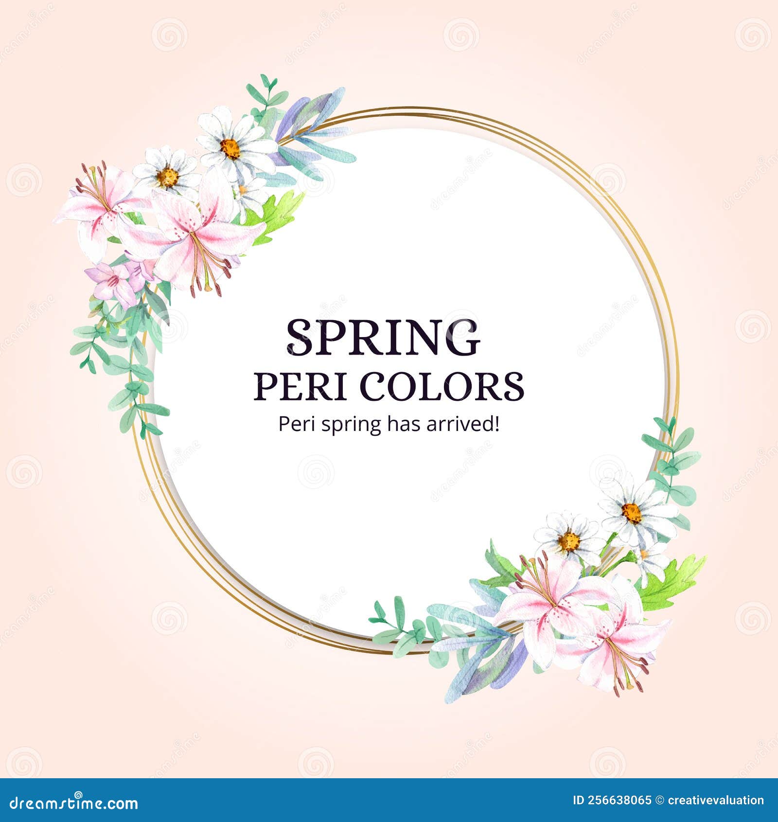 Wreath Template with Peri Spring Flower Concept,watercolor Style Stock ...