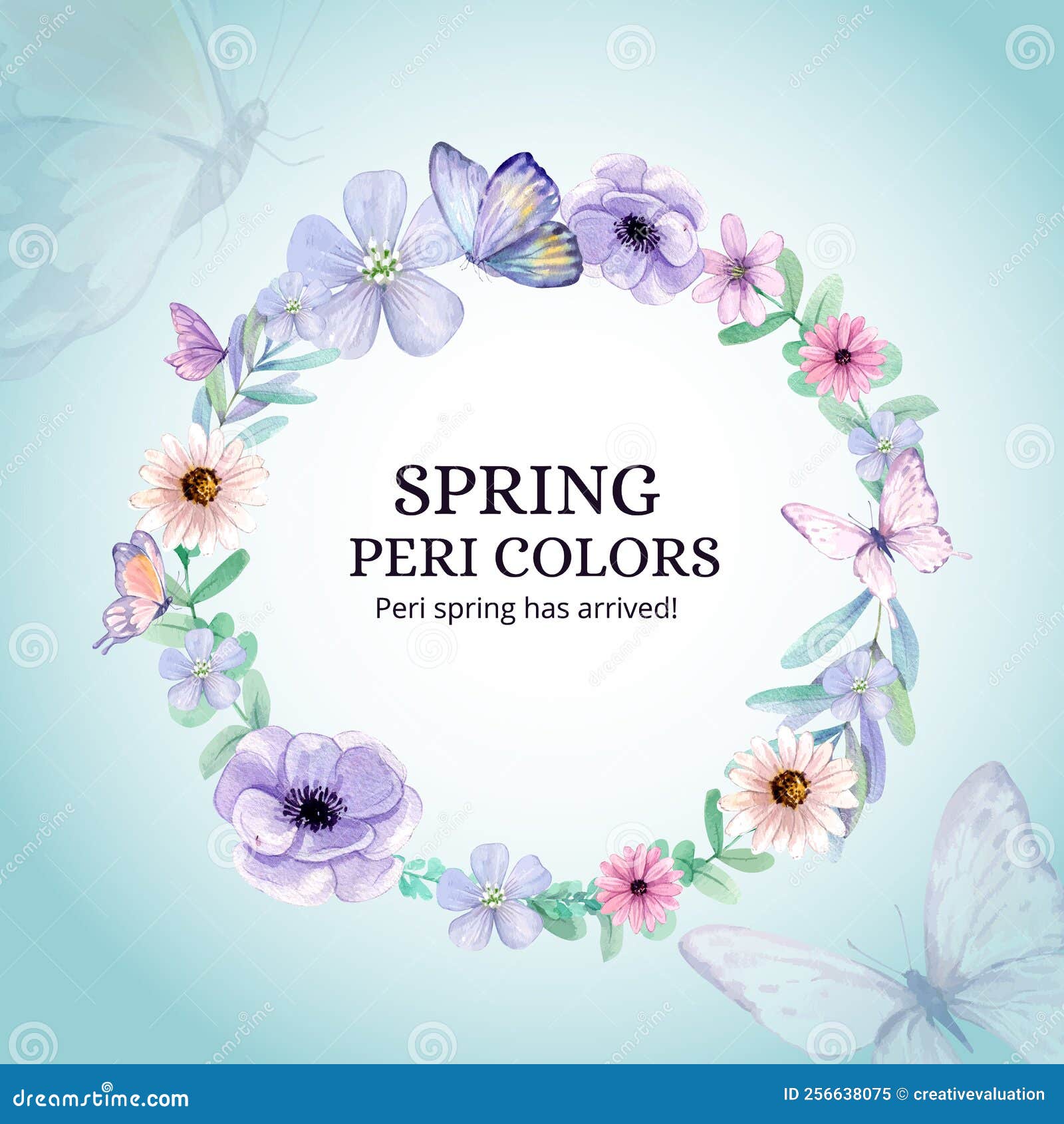 Wreath Template with Peri Spring Flower Concept,watercolor Style Stock ...