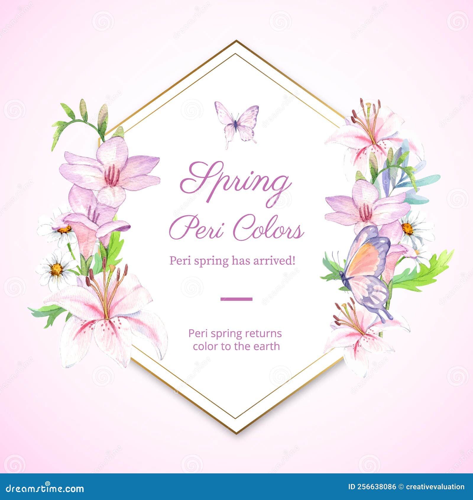 Wreath Template with Peri Spring Flower Concept,watercolor Style Stock ...