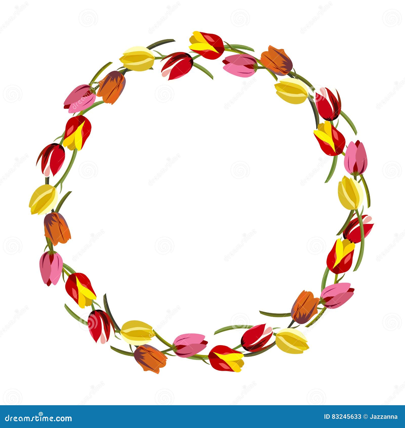 Wreath of tulips in colors stock vector. Illustration of spring - 83245633