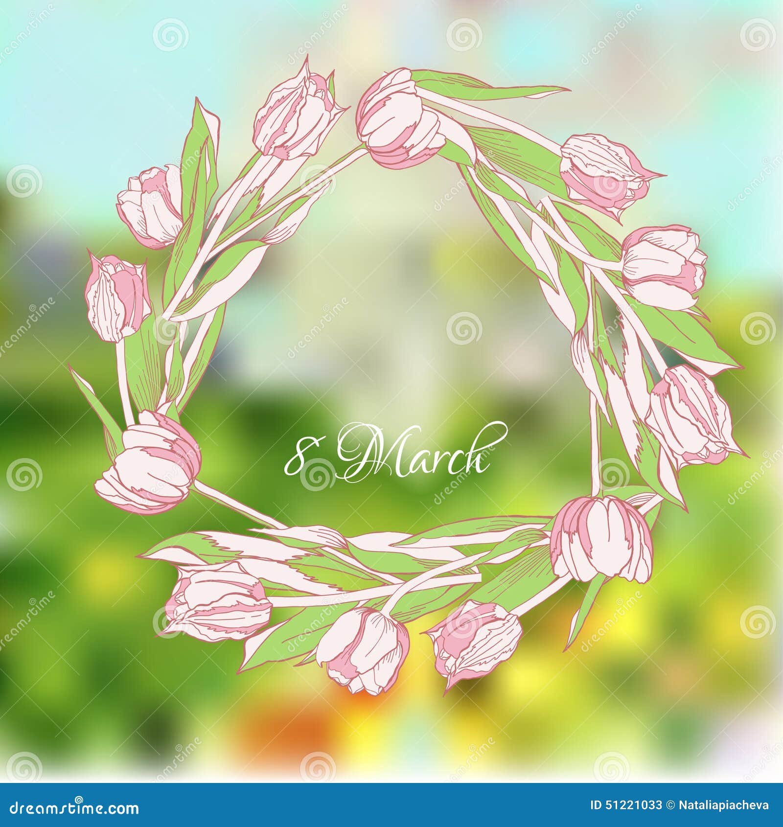 Wreath with tulips stock vector. Illustration of greeting - 51221033