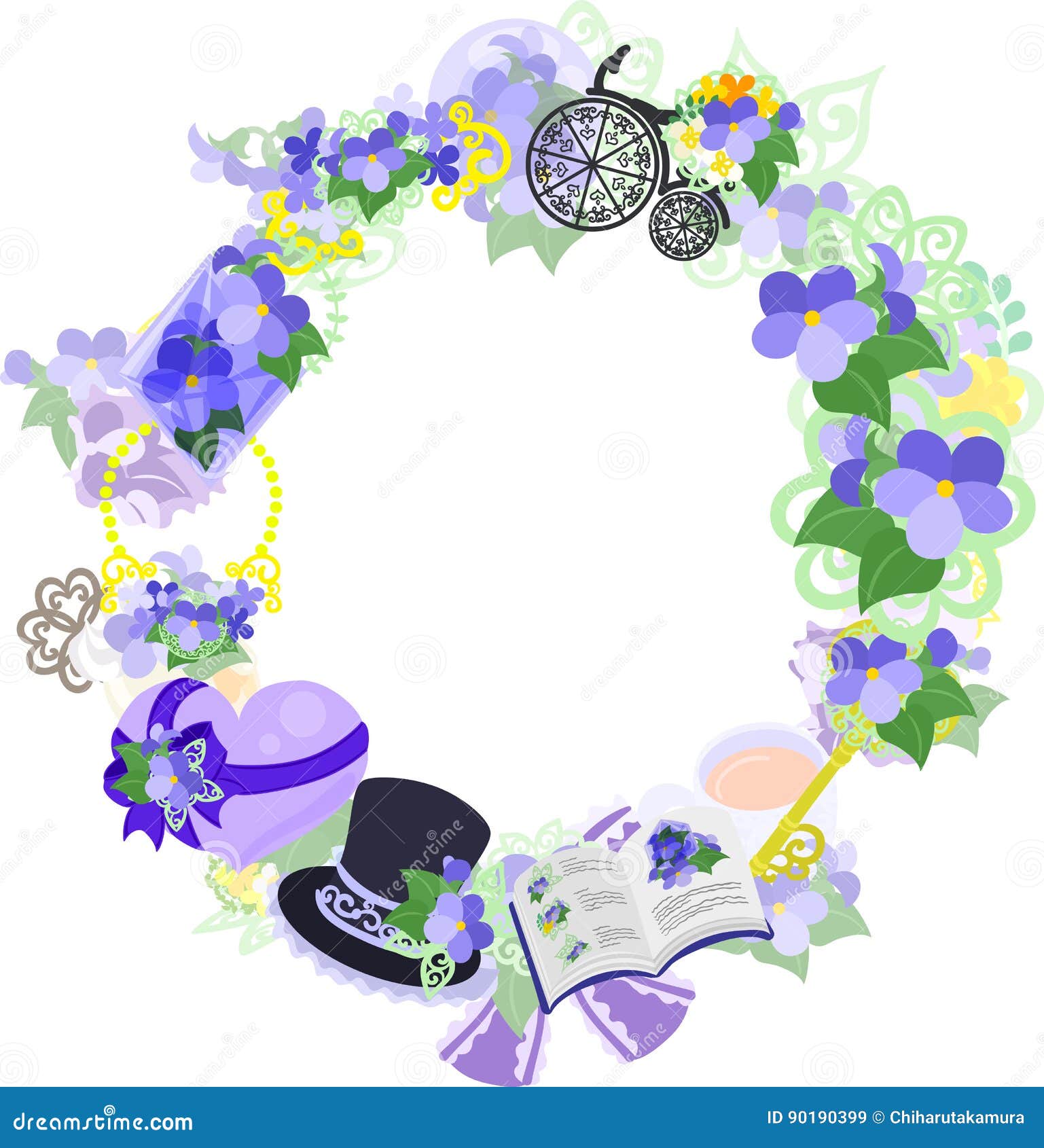 The Wreath of Violet Objects Stock Vector - Illustration of clover ...