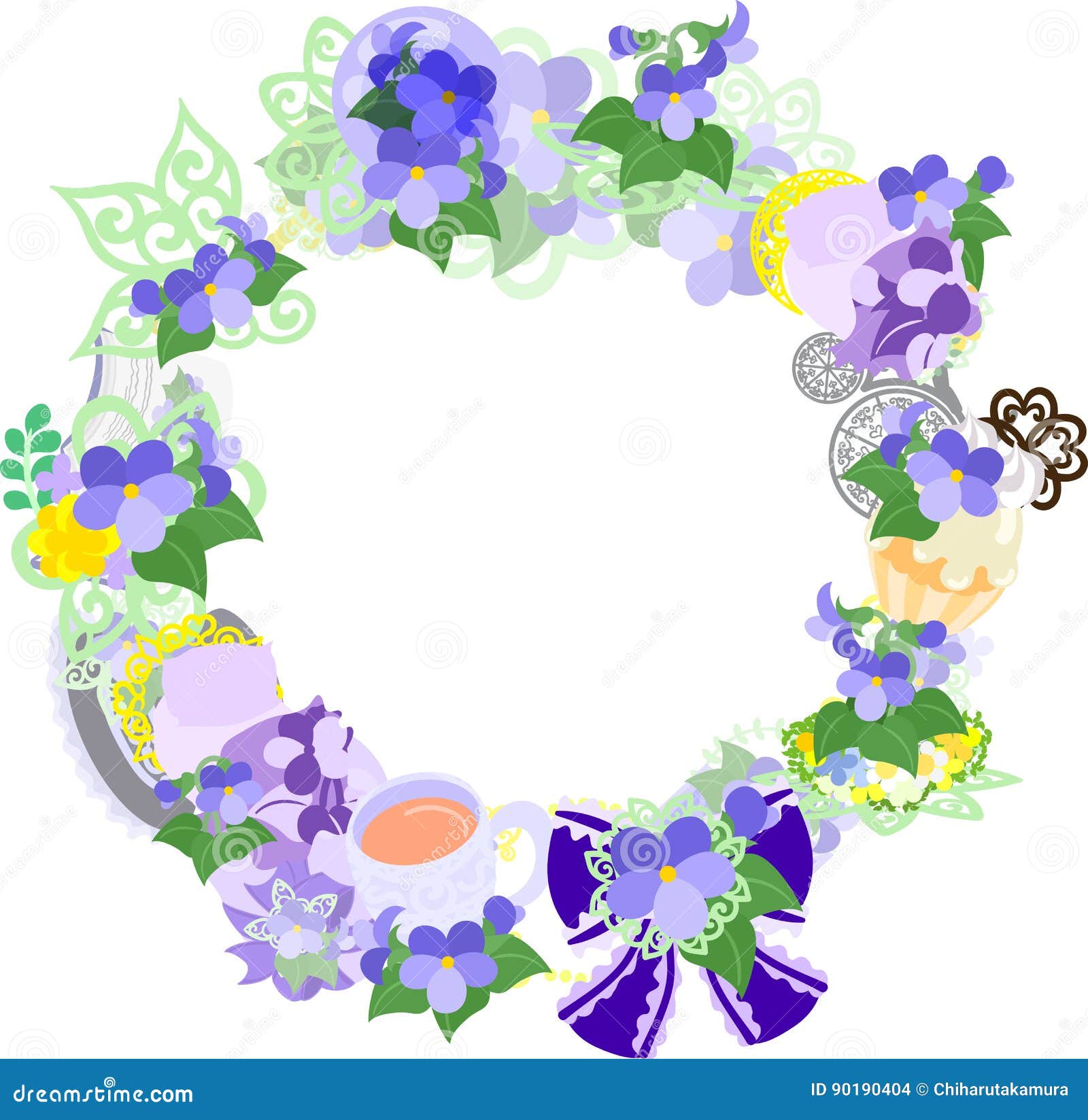 The Wreath of Violet Objects Stock Vector - Illustration of inspiration ...