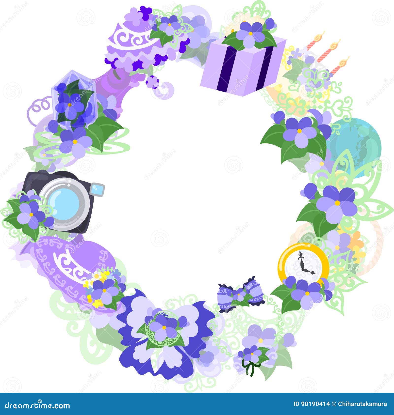 The Wreath of Violet Objects Stock Vector - Illustration of item ...