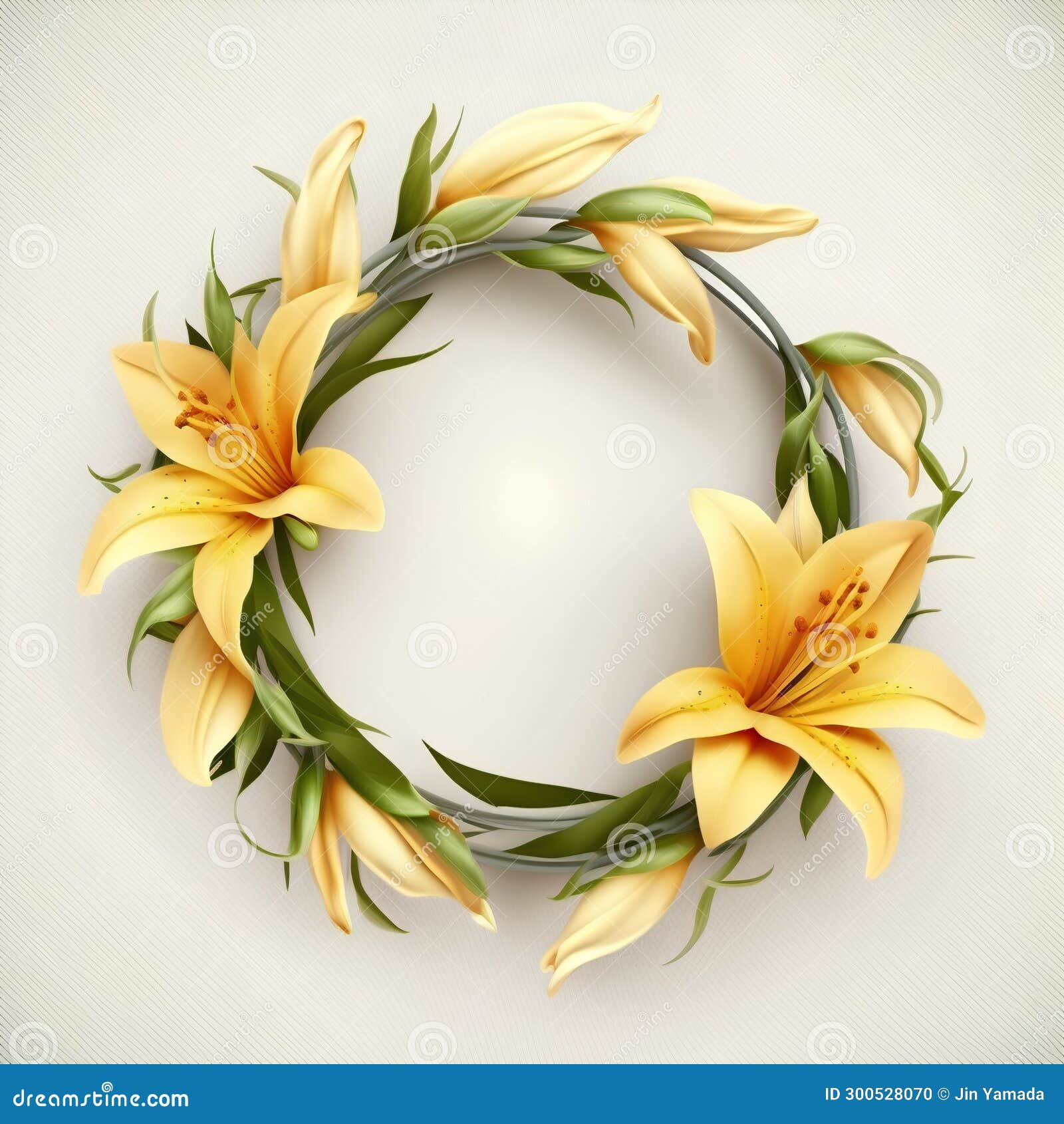 Wreath of Yellow Lilies on a White Background with Space for Text Stock ...