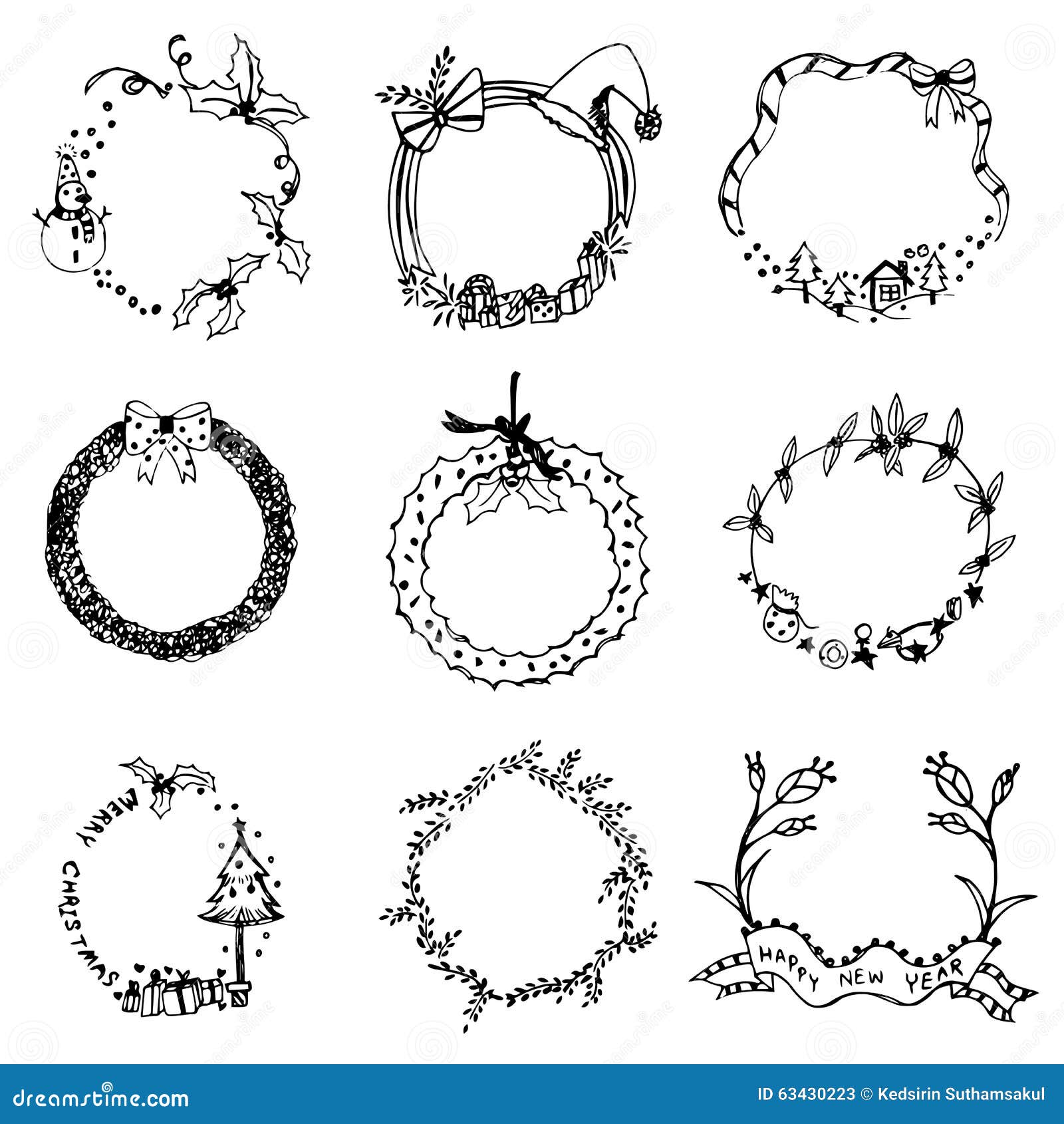 Wreaths Vector Set,free Hand Drawing Wreaths Stock Vector ...