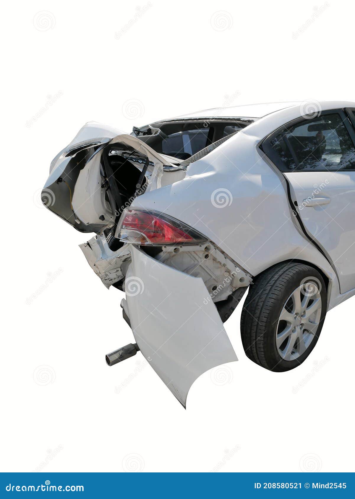 Wreck of Car Destroyed at the Rear Side Isolated. Stock Image - Image ...