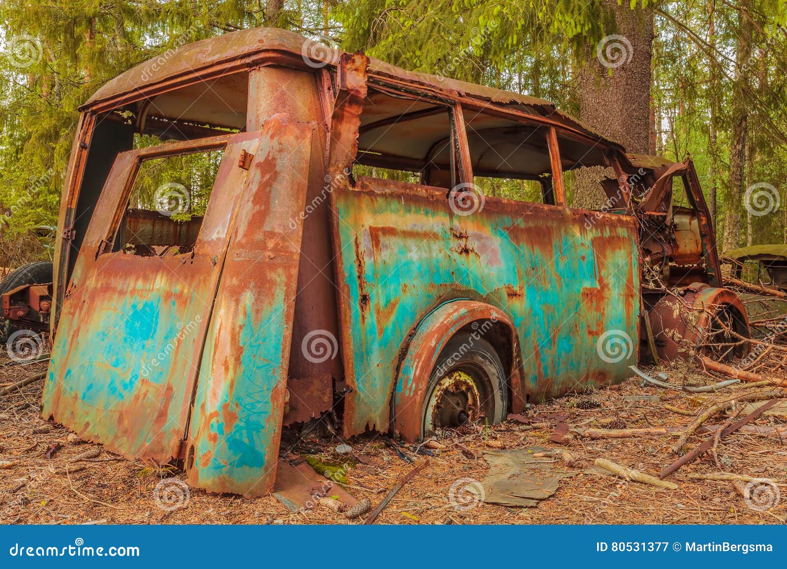 Wreck of a Colorful Rusted Old Transport Bus Stock Image - Image of ...