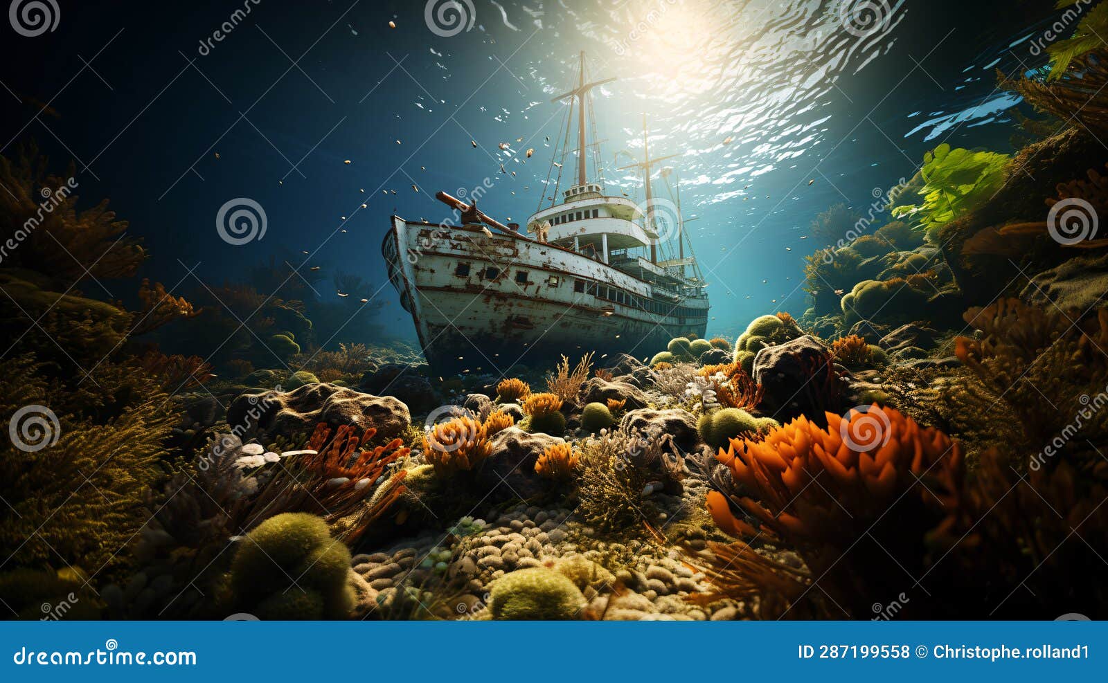 The Wreck Of An Old Boat, Which Sank Among The Coral Reefs - Generative ...