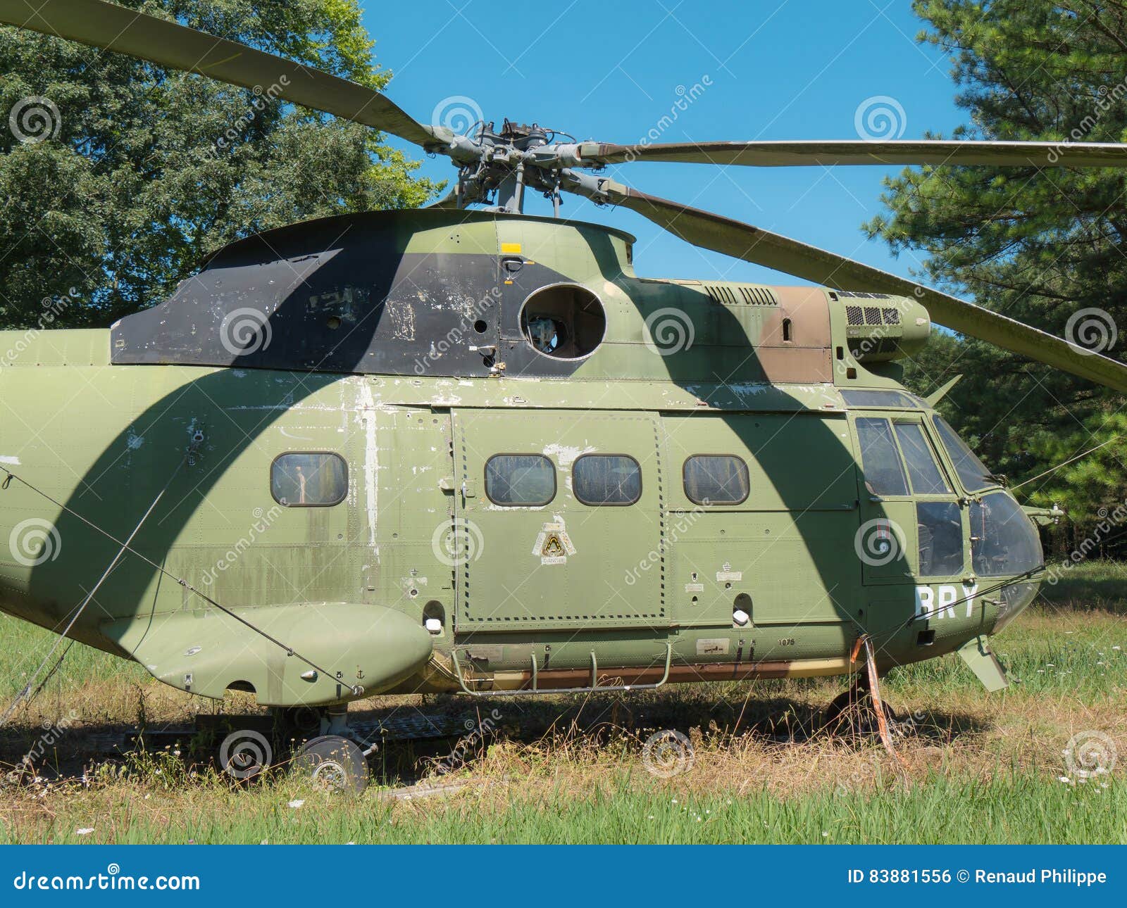 Wreck of Old Military Helicopter Stock Photo - Image of airfield, green ...