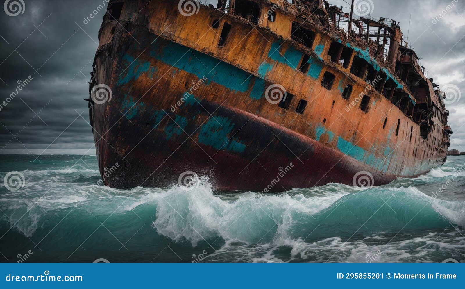 Wreck of an Old Ship in a Stormy Sea Stock Illustration - Illustration ...