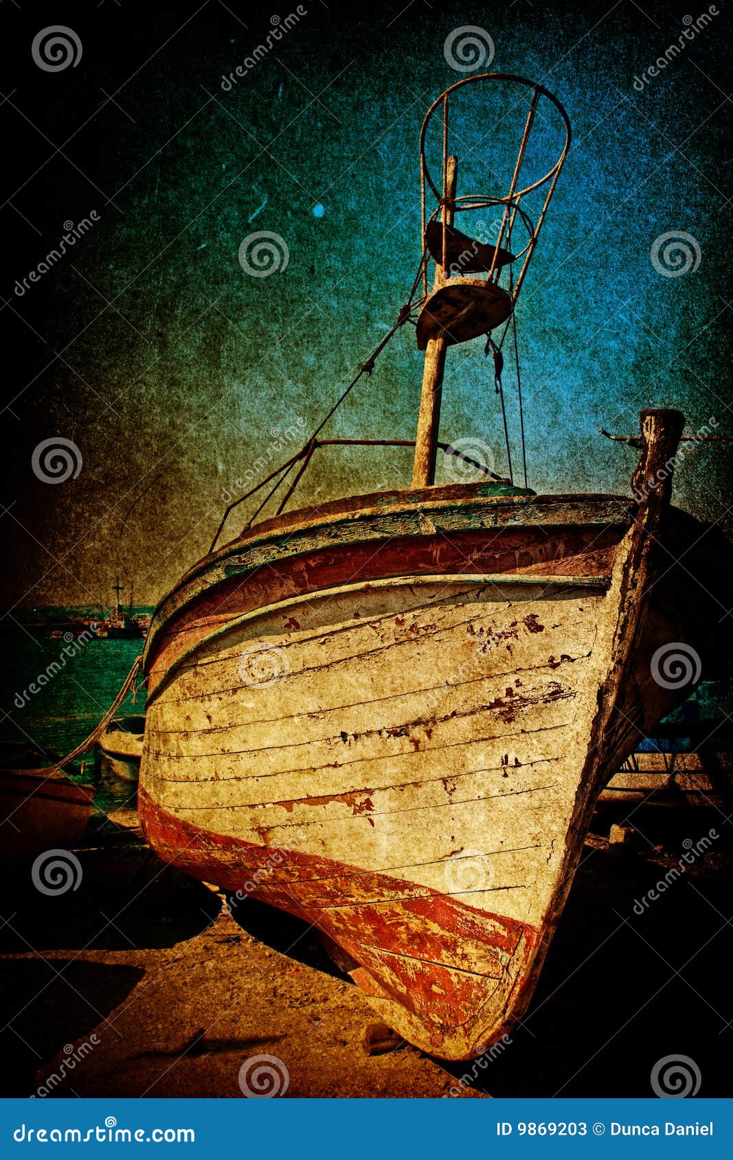 Wreck of Rusty Antique Boat in Grunge Style Stock Image - Image of ...