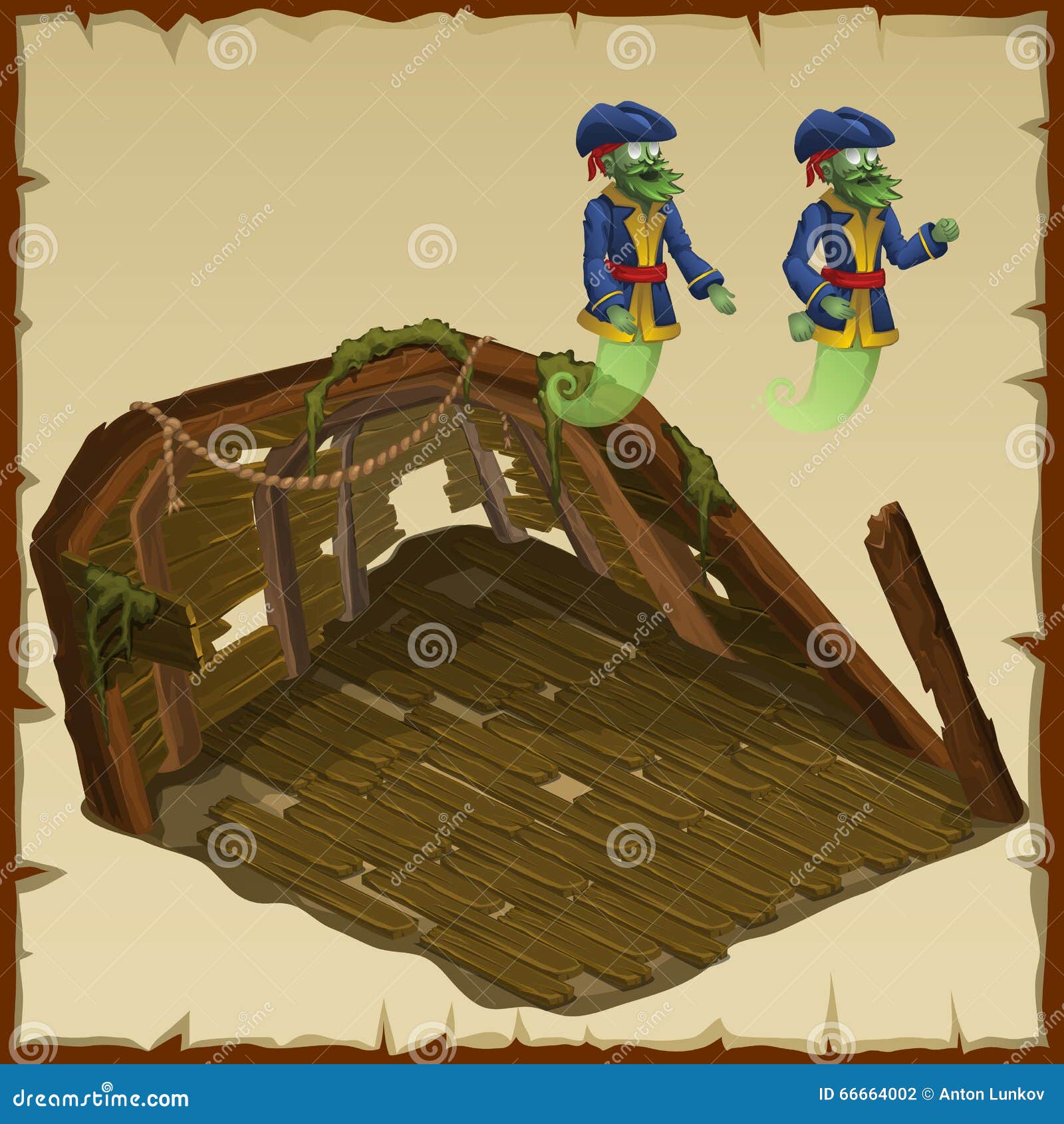 Wreckage of an Ancient Ship and Ghost Pirate Stock Vector ...