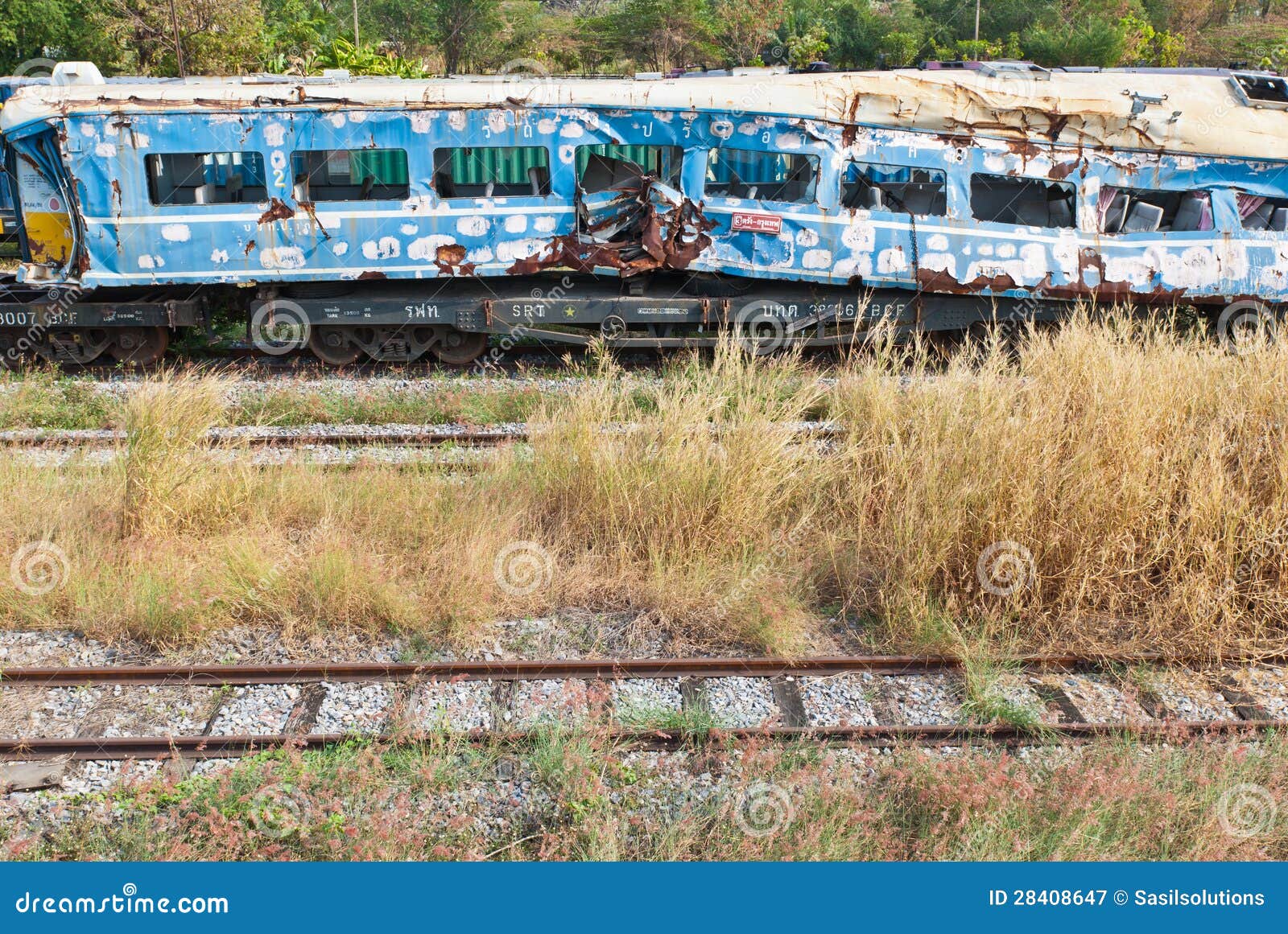 A Wreckage of Crashed or Damaged Train Taken from Train Yard Stock ...