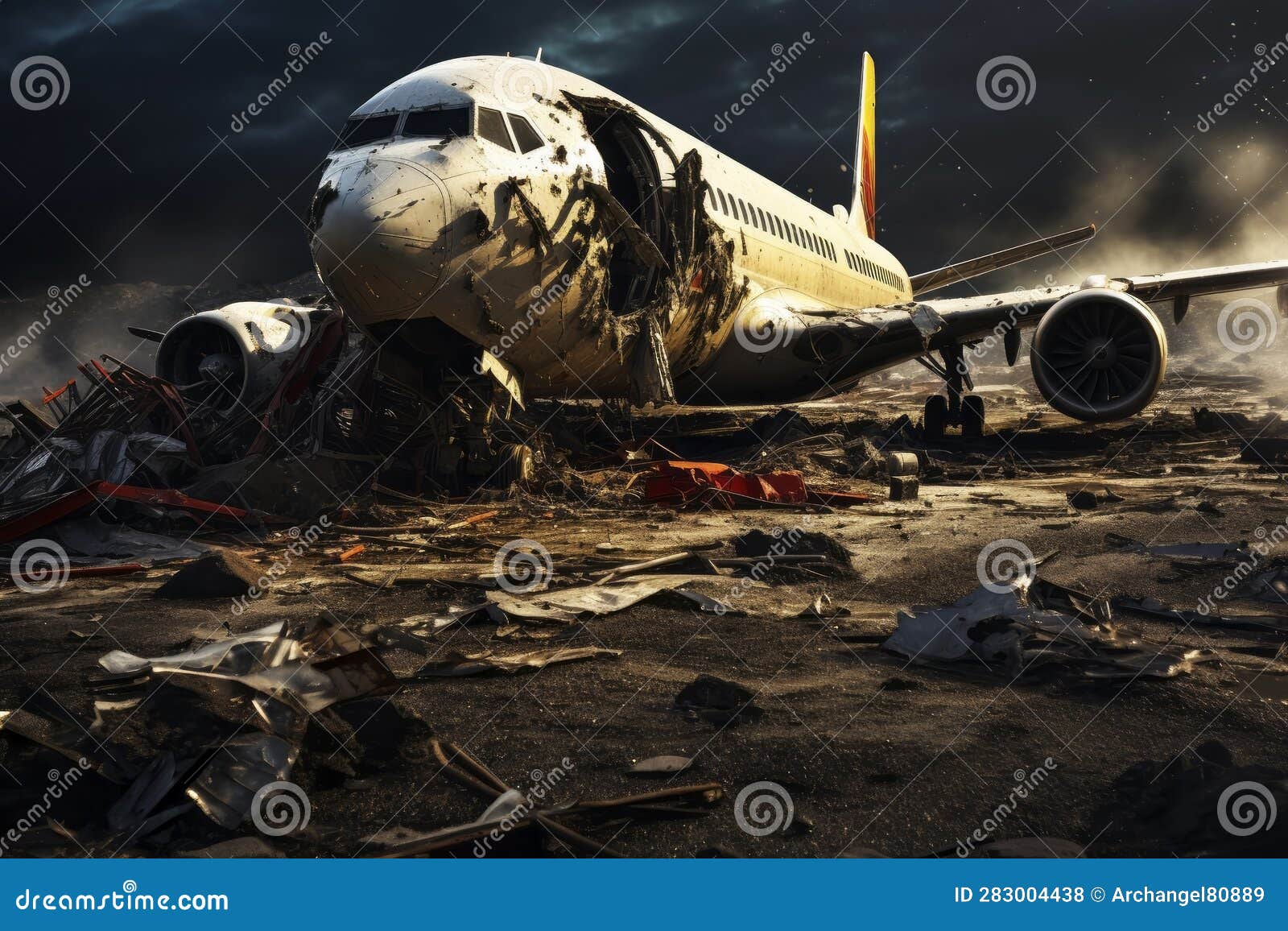 The Wreckage of a Crashed Plane. Generative AI Stock Illustration ...