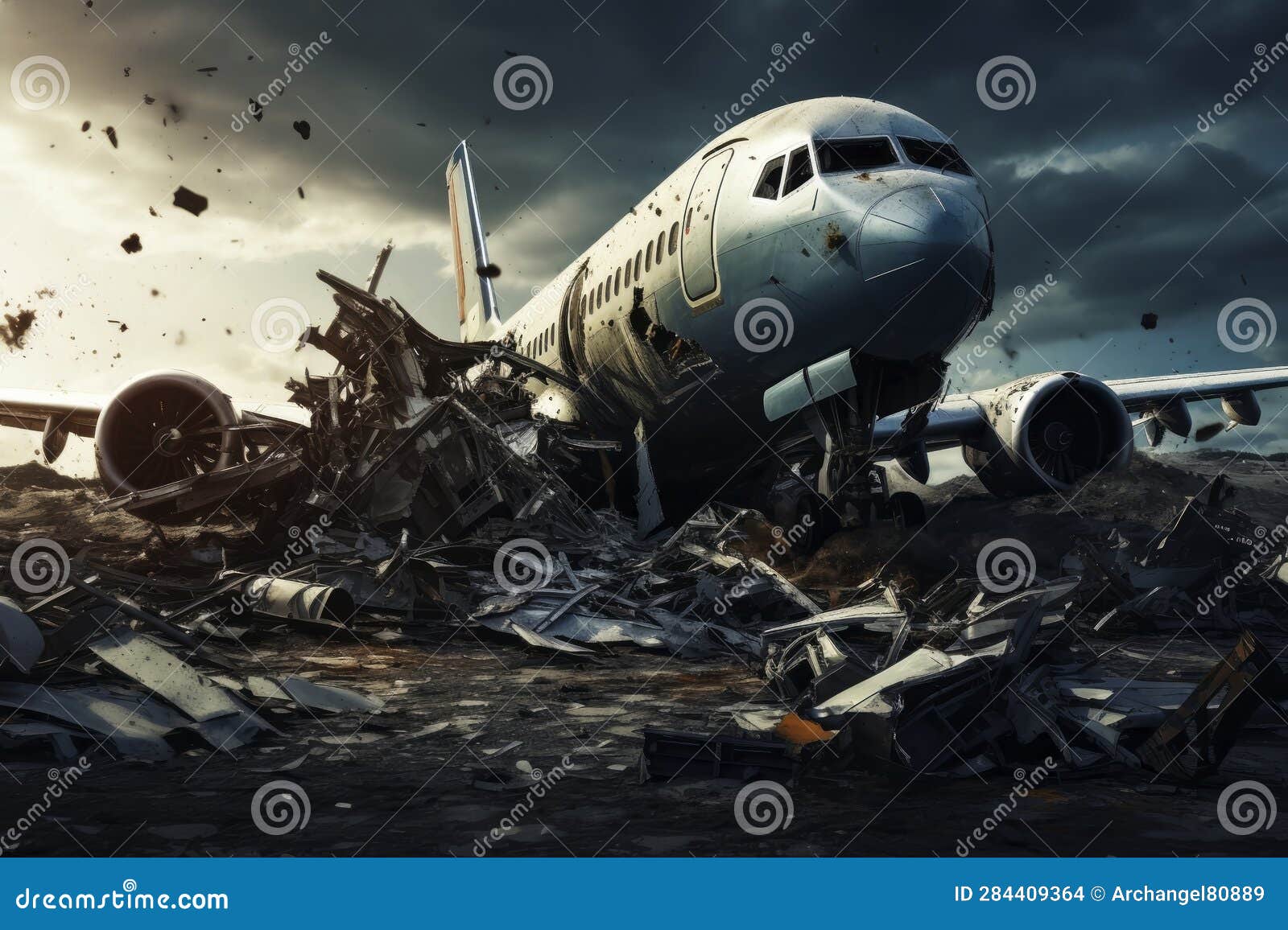 The Wreckage of a Crashed Plane. Generative AI Stock Illustration ...