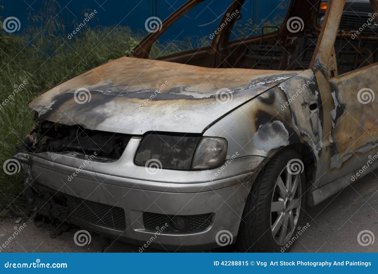 Wrecked and Burning Car Close Up Stock Image - Image of close ...