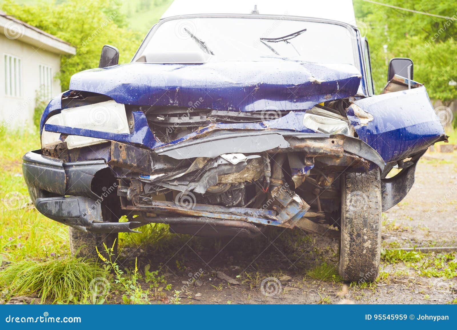 Wrecked car after accident stock image. Image of horizontal - 95545959