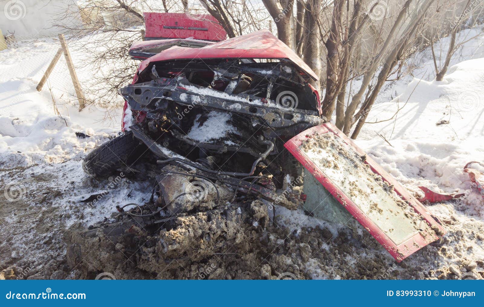 Wrecked car in accident stock photo. Image of insurance - 83993310