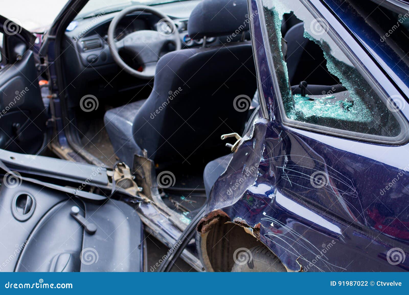 Wrecked car close-up stock photo. Image of insurance - 91987022