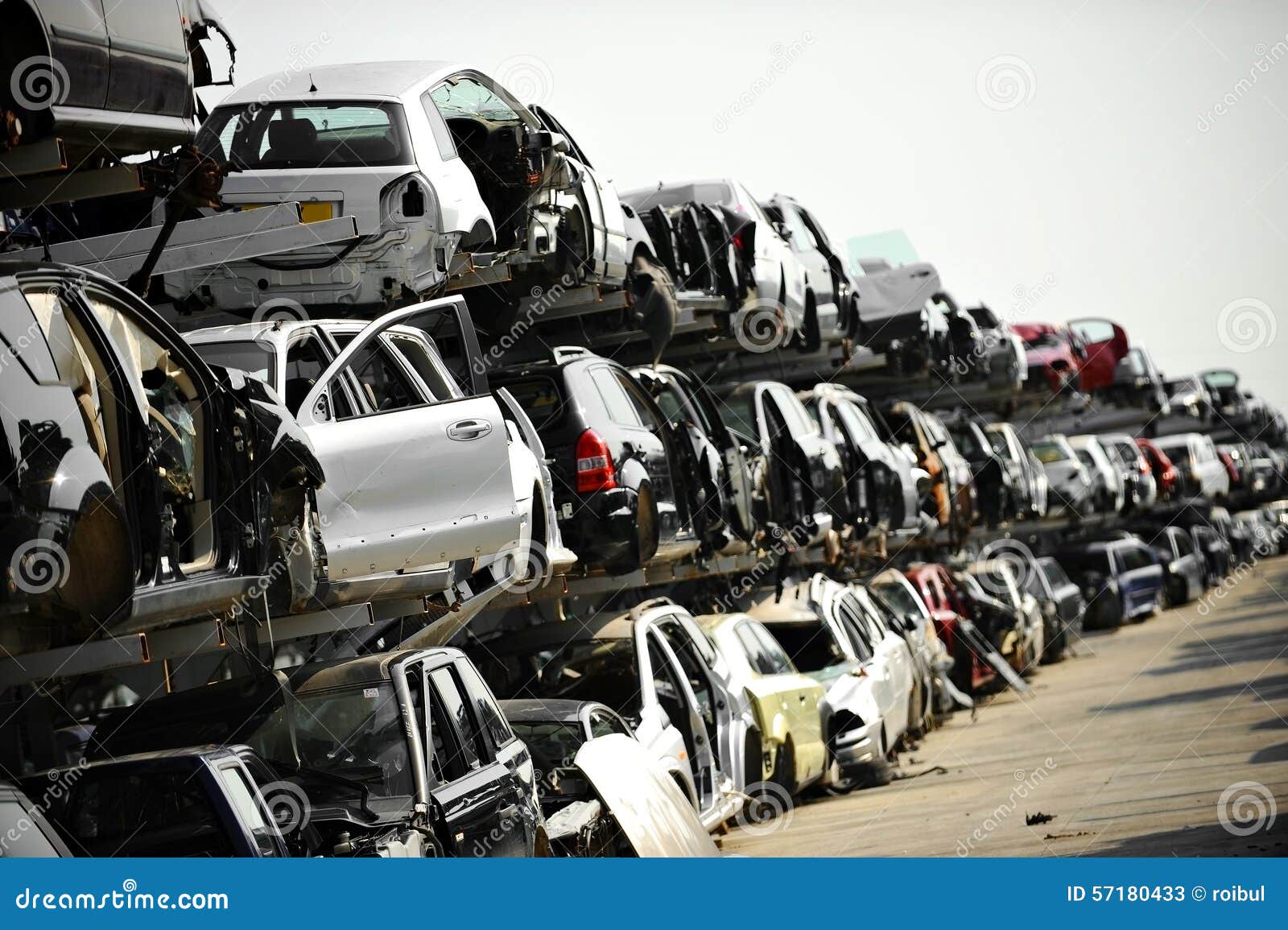 Wrecked car junkyard stock image. Image of scrapyard - 57180433
